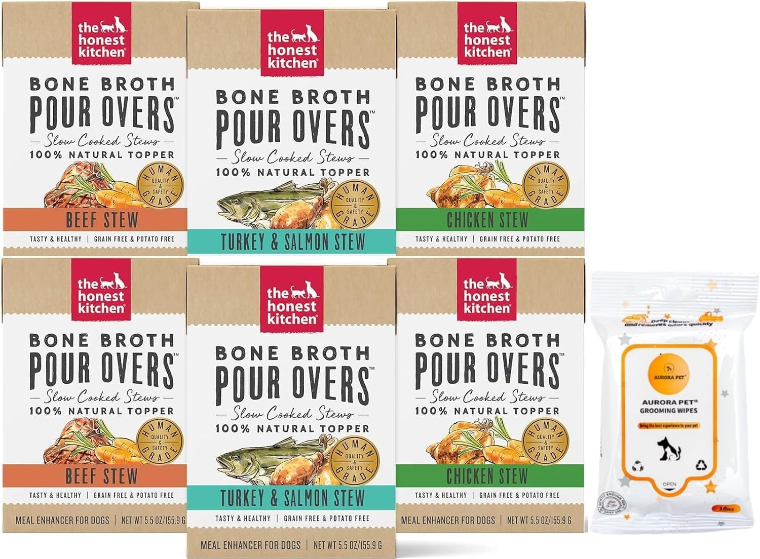 Variety Pack (6) Honest Kitchen Bone Broth Pour Overs Wet Dog Food ...