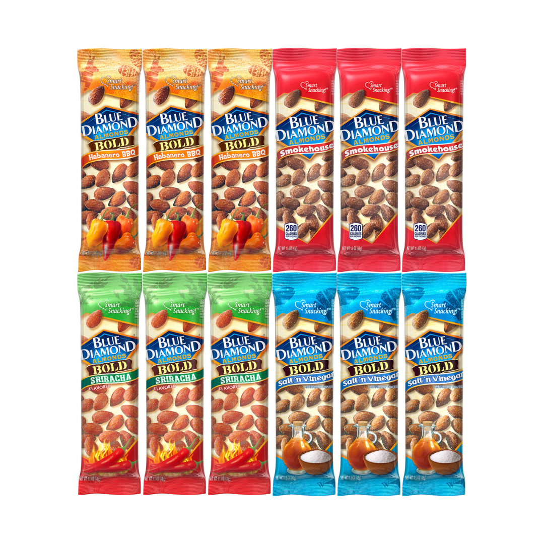 Variety Pack Blue Diamond Almonds, 3 Each 4 Flavors: Habanero BBQ ...