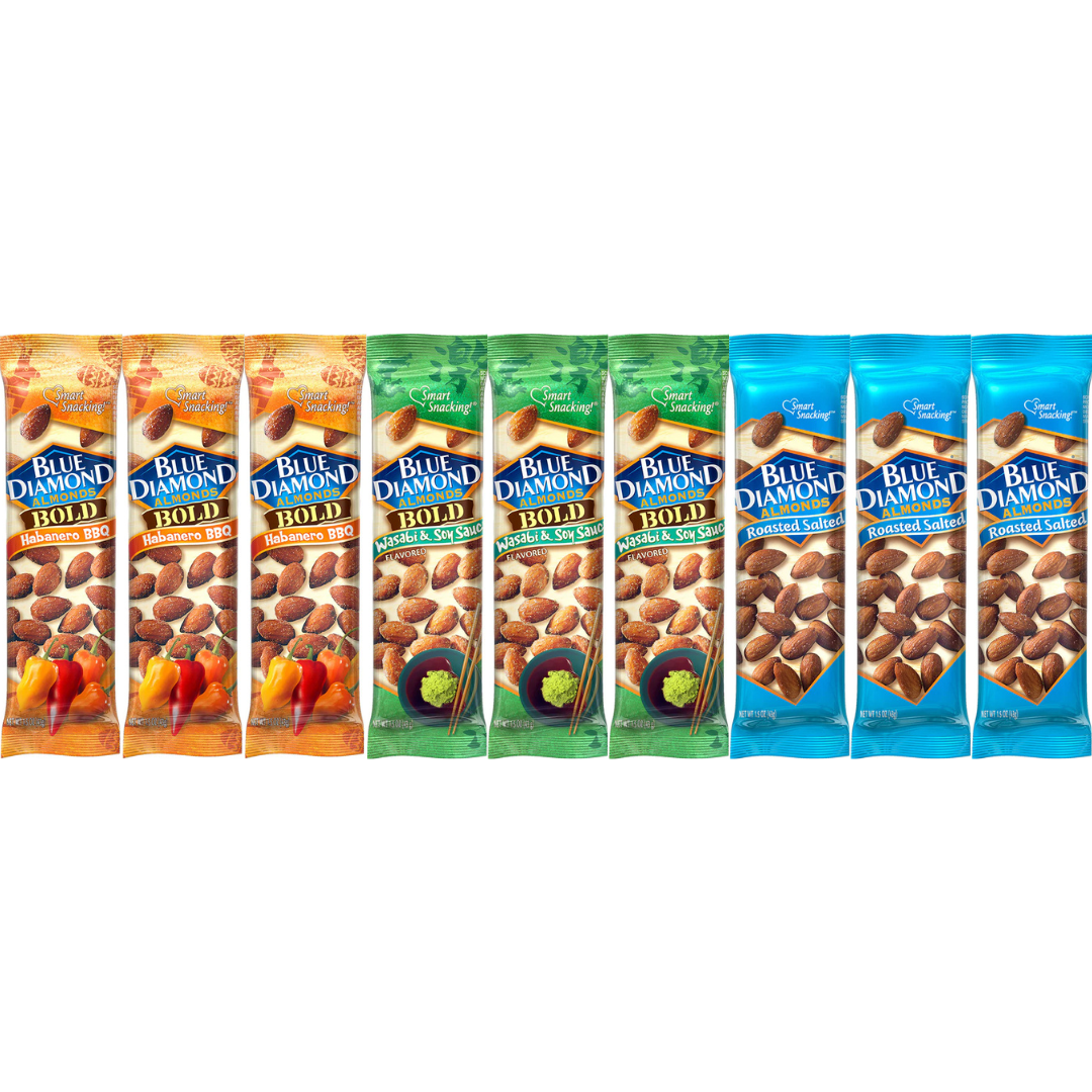 Variety Pack Blue Diamond Almonds, 3 Flavors, Habanero BBQ, Wasabi ...