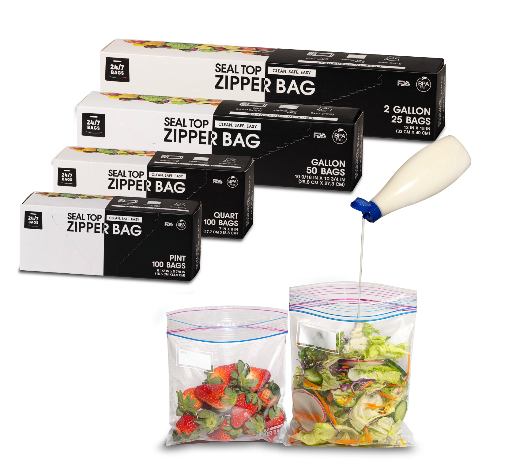 Variety Pack- Double Zipper Food Storage Bags, 4 Sizes, 275 Count ...