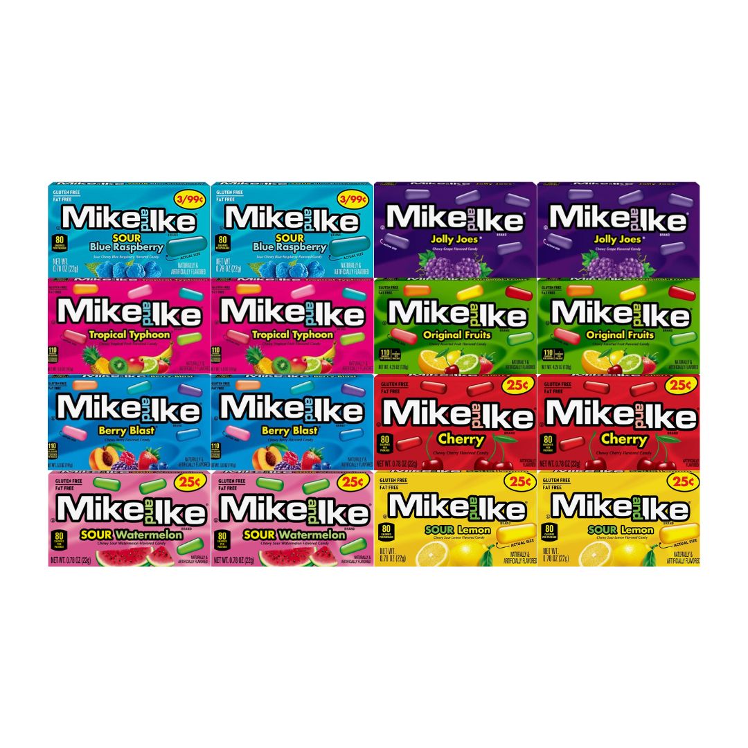 Variety Pack Mike and Ike Candy, 16 Pack, 2 Each Flavor, Sour Blue ...