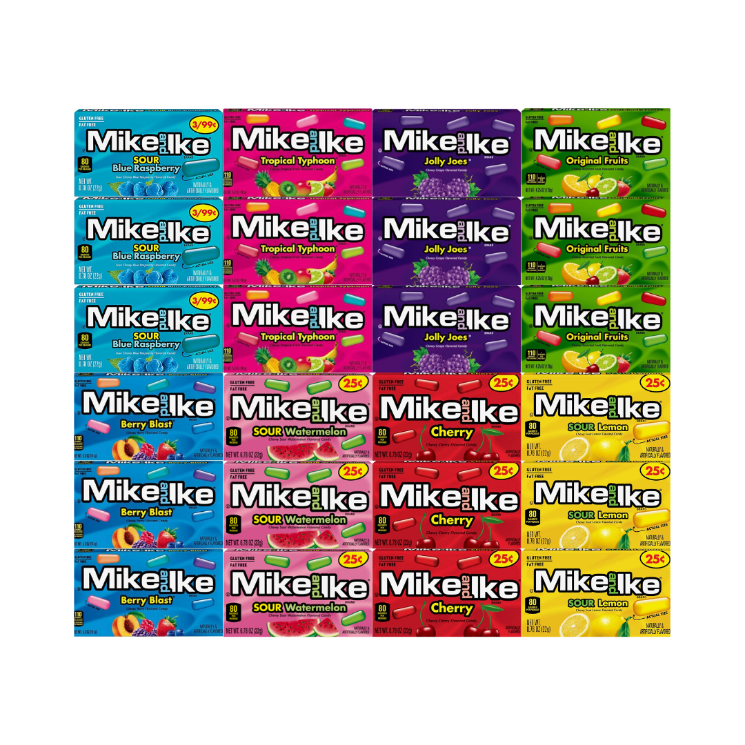 Variety Pack Mike and Ike Candy, 24 Pack, 3 Each of 8 Flavors, Sour ...