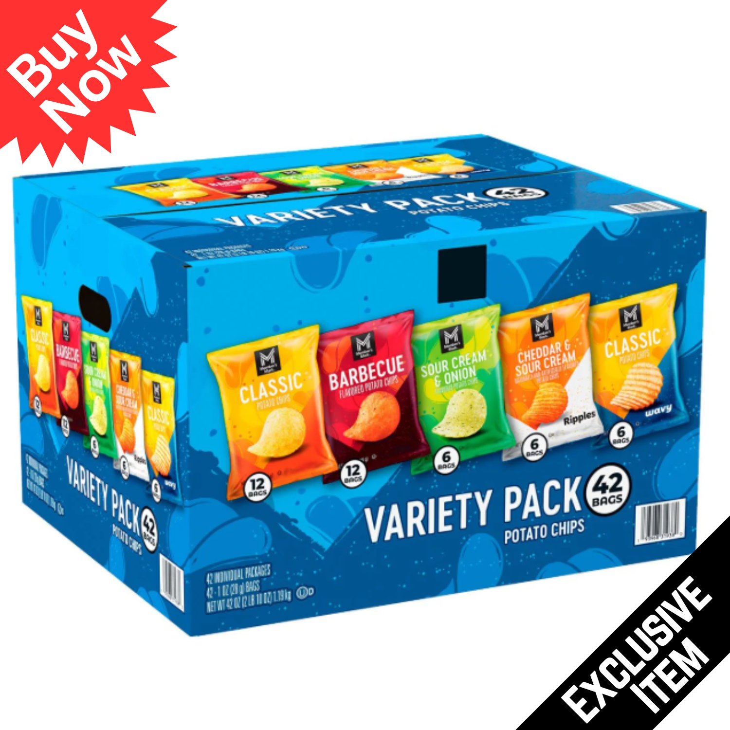 Variety Pack Potato Chips, 1 oz Bags, 42 Pack – Assorted Classic Snack ...
