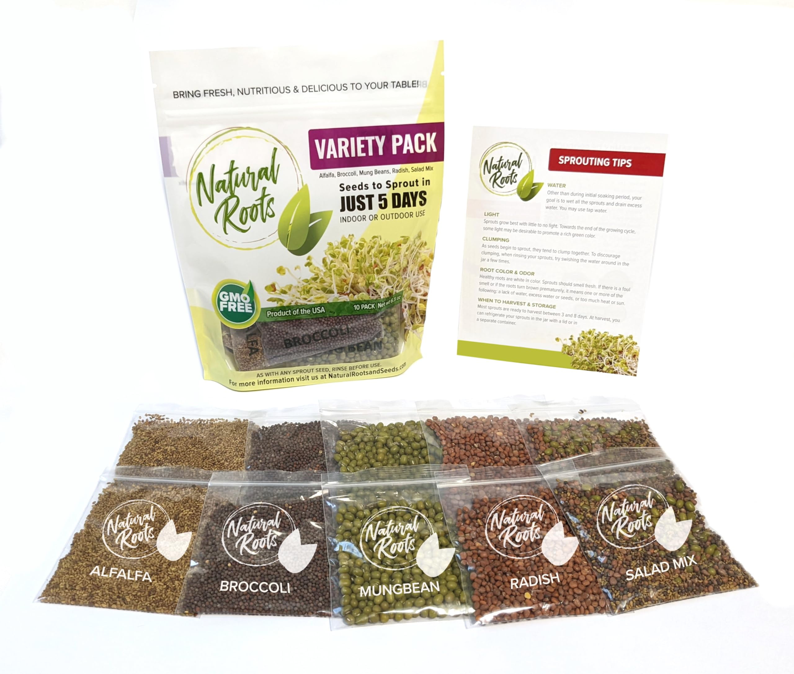 Variety Pack Sprouting Seeds Broccoli, Alfalfa, Radish, MHD1Mung Mix ...
