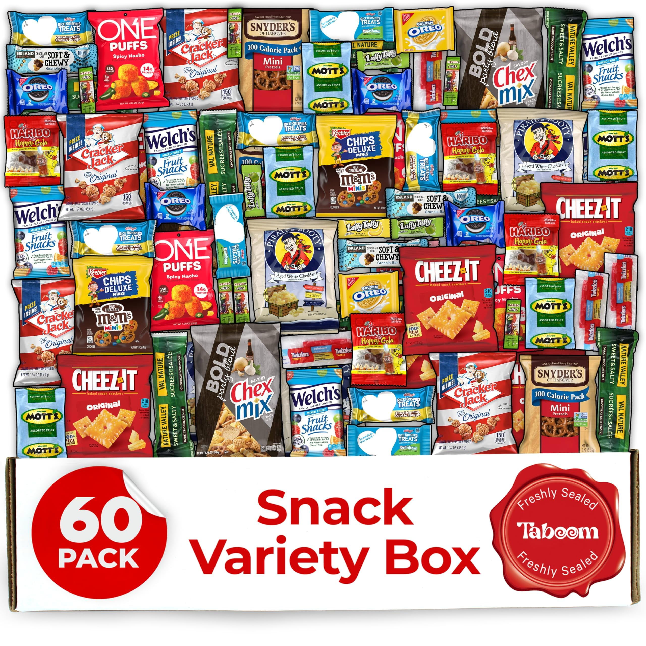 Variety Snack Box for DPF11 Adults - 60 Count Care Package for Kids, College Students, and ...