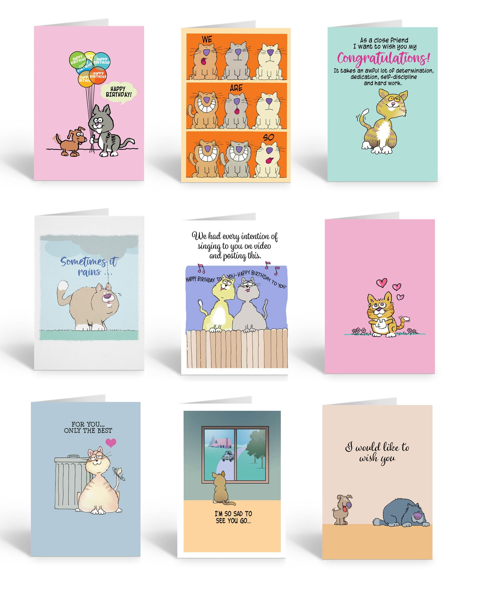 Variety of Cute Cat Themed Greeting Cards - 9 Cards with Envelopes ...