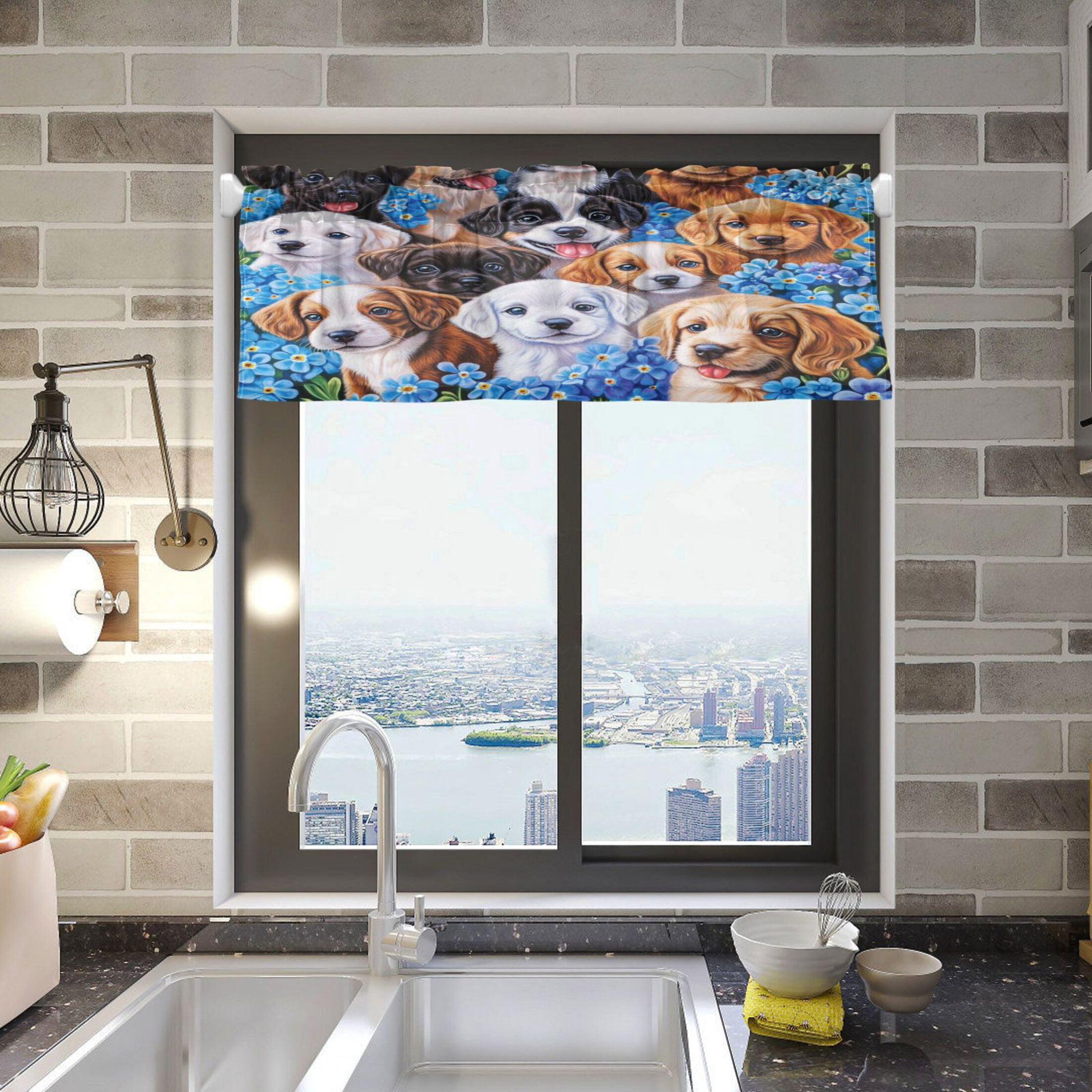 Various Breeds Dogs Curtain Valances Window Treatment Rod Pocket Drape ...