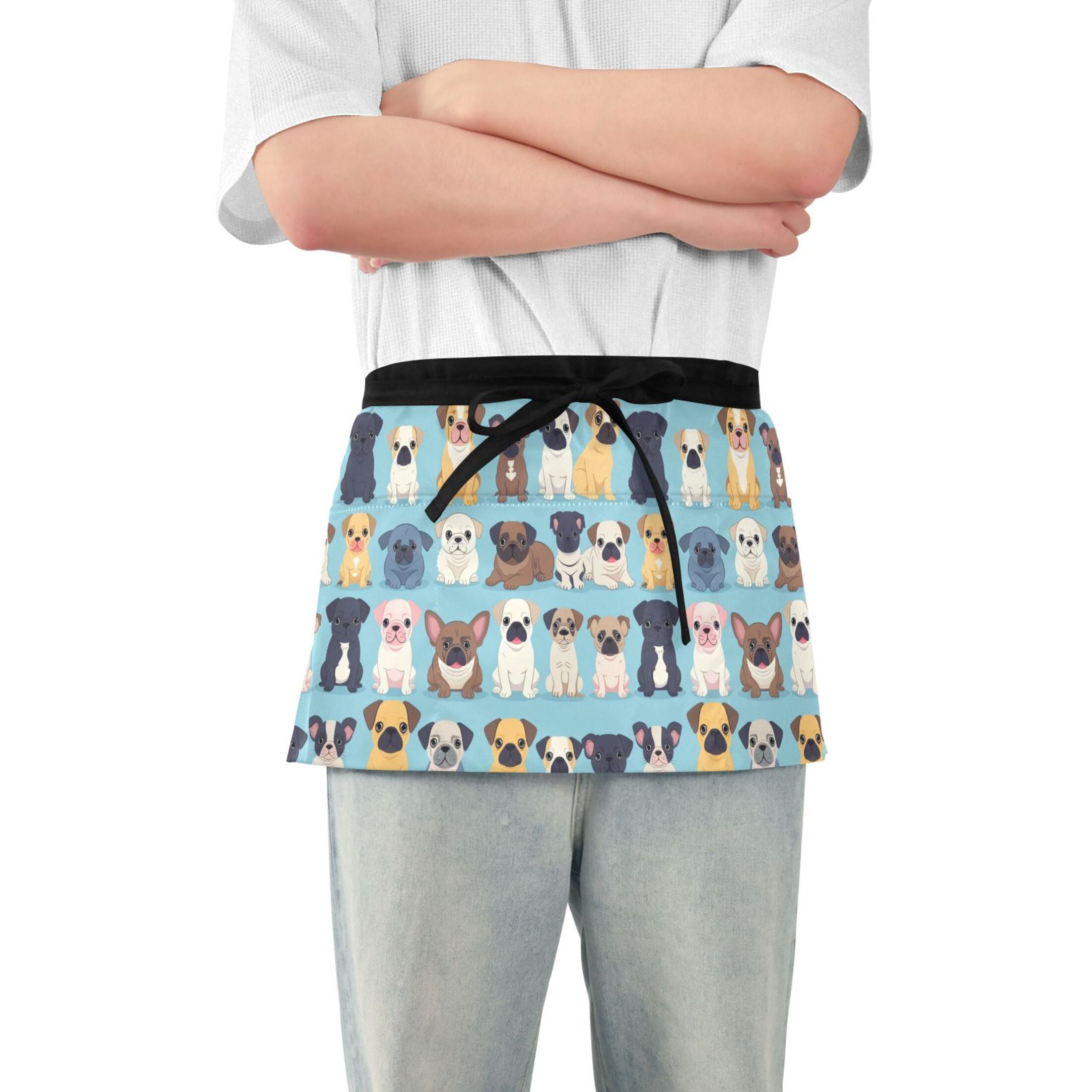 Various Cartoon Dogs Server Apron with 3 Pockets Waterproof Waitress ...