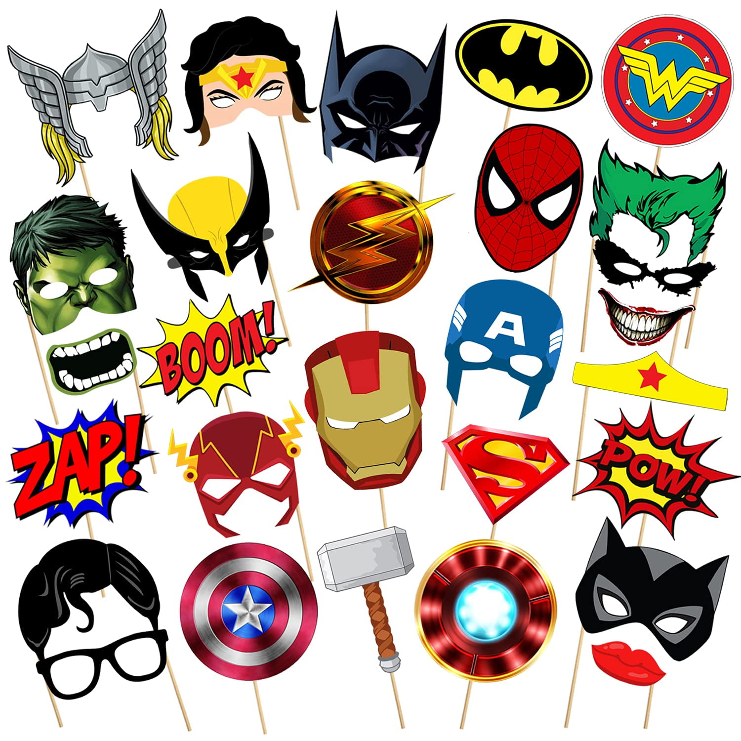 Various Cartoon & Superhero Photo Booth Props For Kids- Pack Of 19 Pcs ...