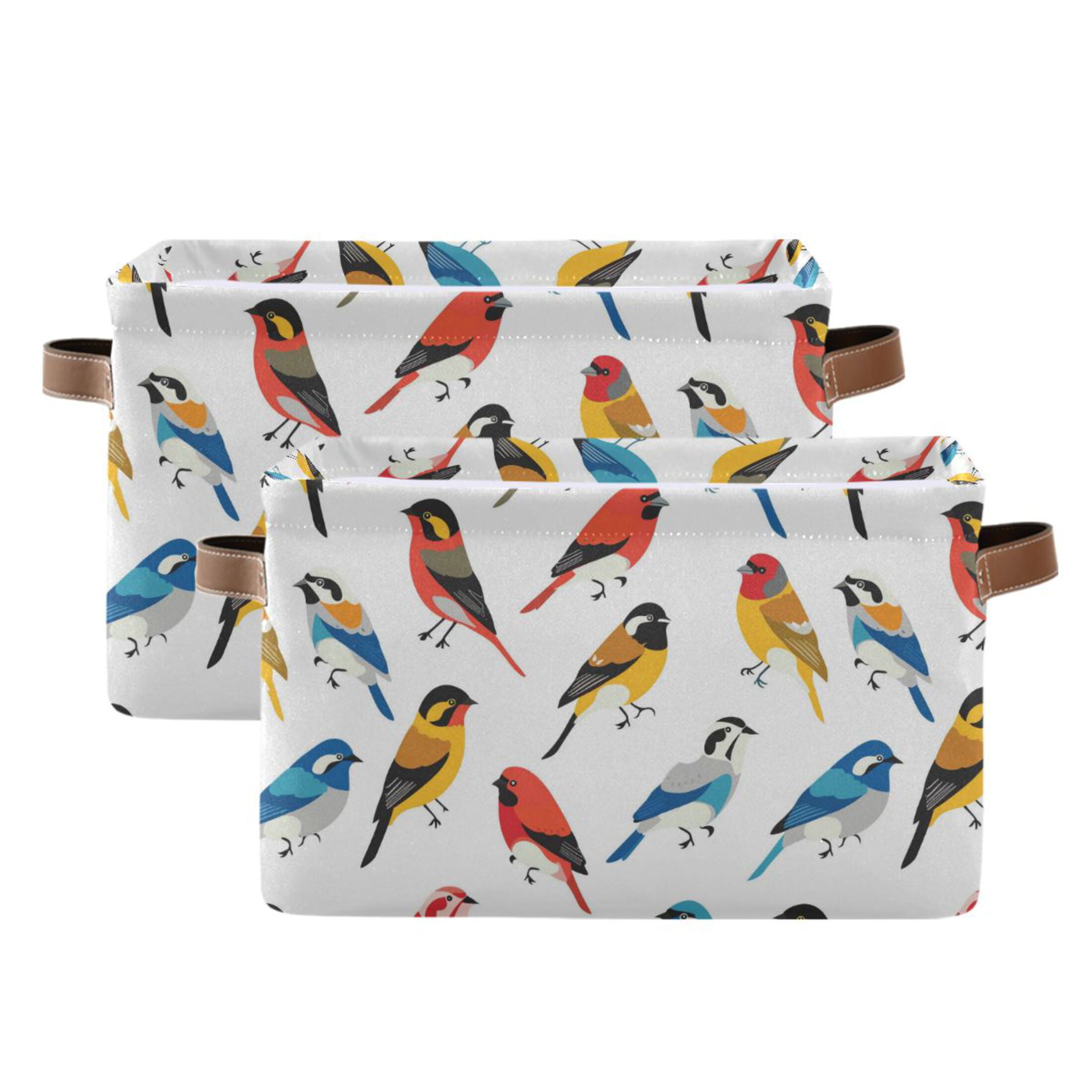 Various Color Birds Storage Bins with Handle Fabric Organizer Basket Foldable Box 2 Pack 14.2x10 ...