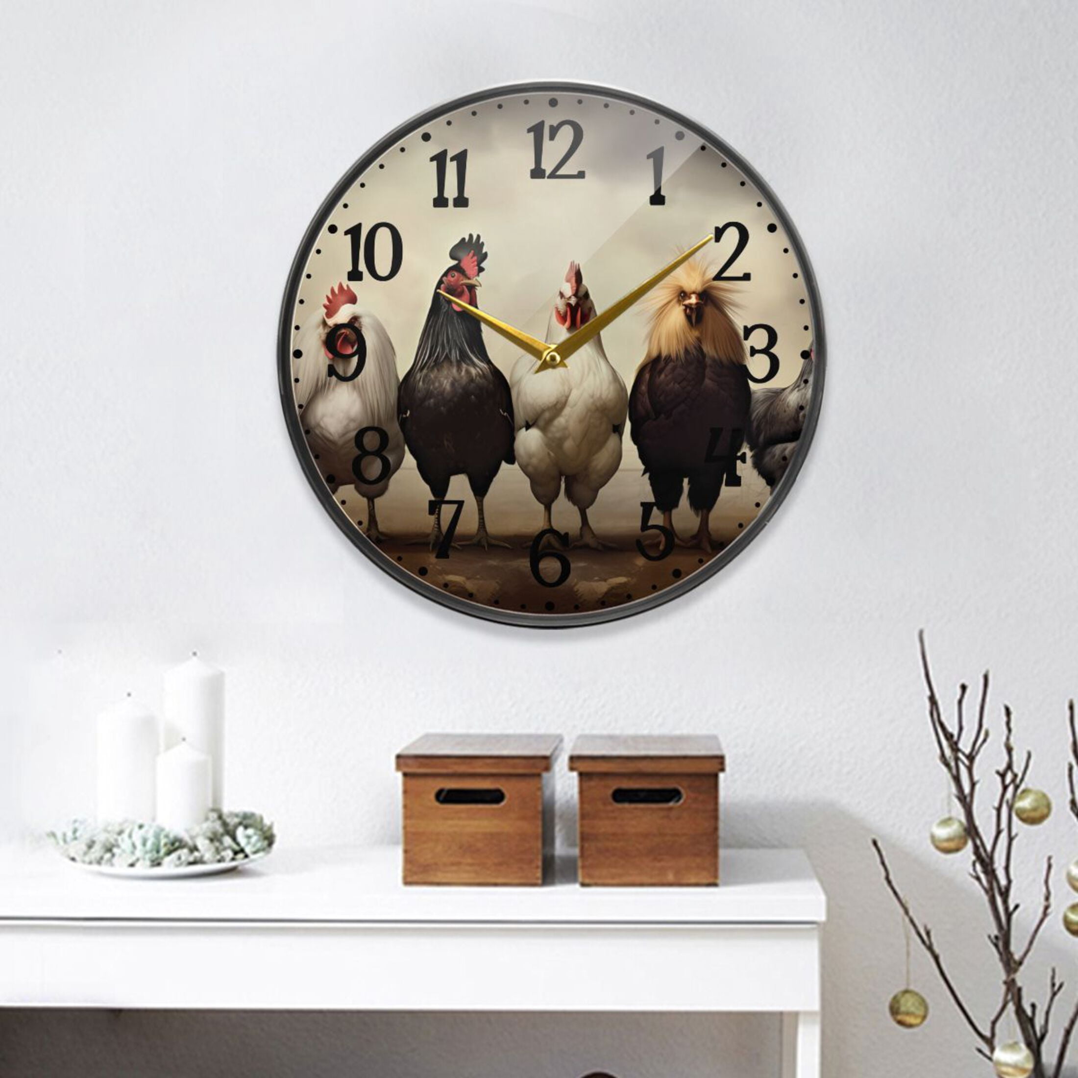 Various Color Chicken Round Wall Clock 9.5 Inch Non-Ticking Silent ...