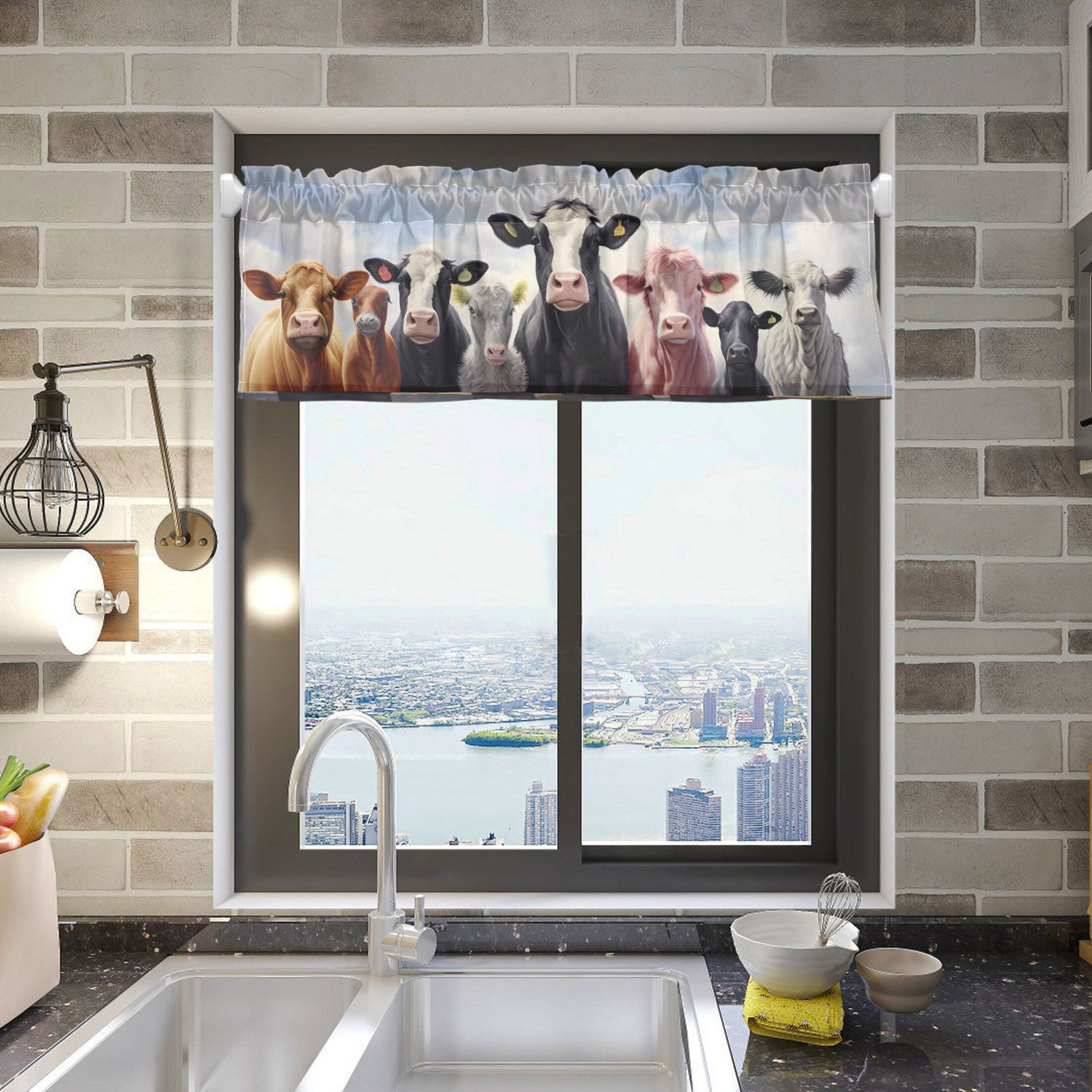 Various Color Cows Valance Curtains 54"x18" Rod Pocket for Kitchen ...