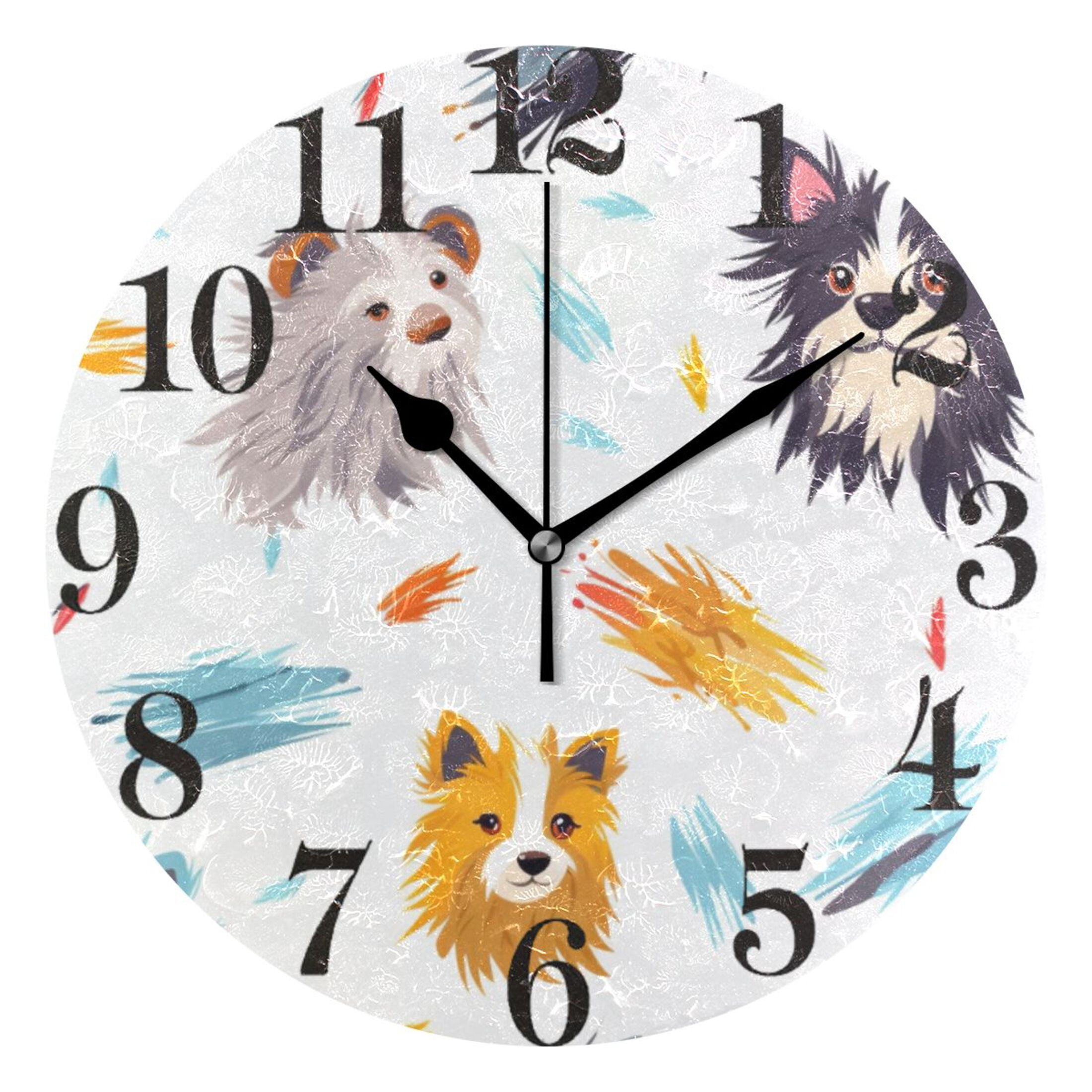Various Color Dogs Wall Clock 9.8 inch Battery Operated Clocks Non ...