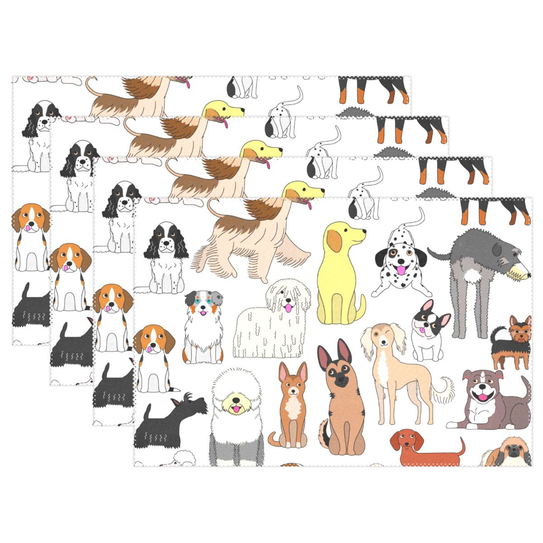 Various Cute Dogs 4 PCs Placemats Set Linen Non-Slip Table Mat ...