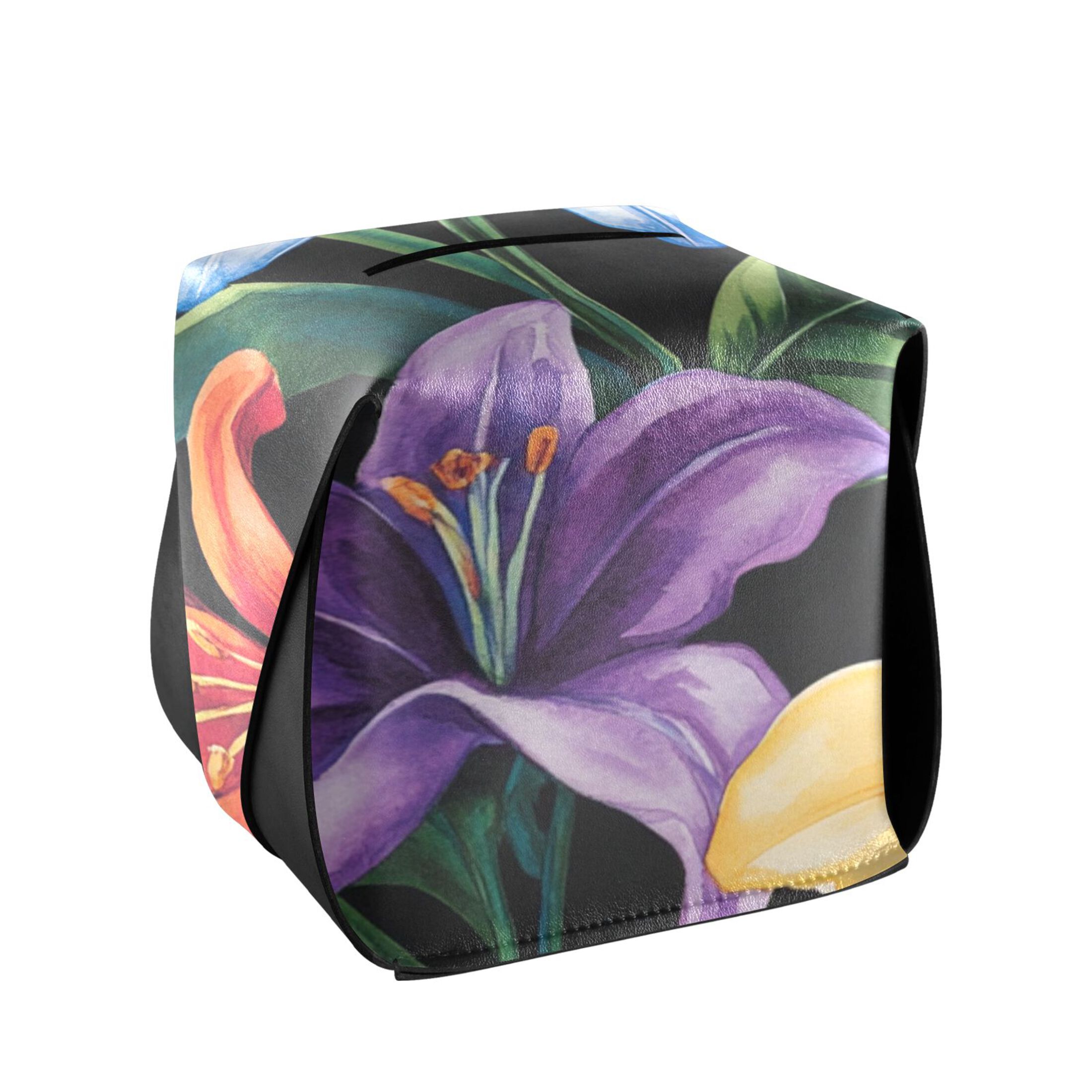 Various Flowers Tissue Box Cover Leather Square Rectangle Tissue Box ...