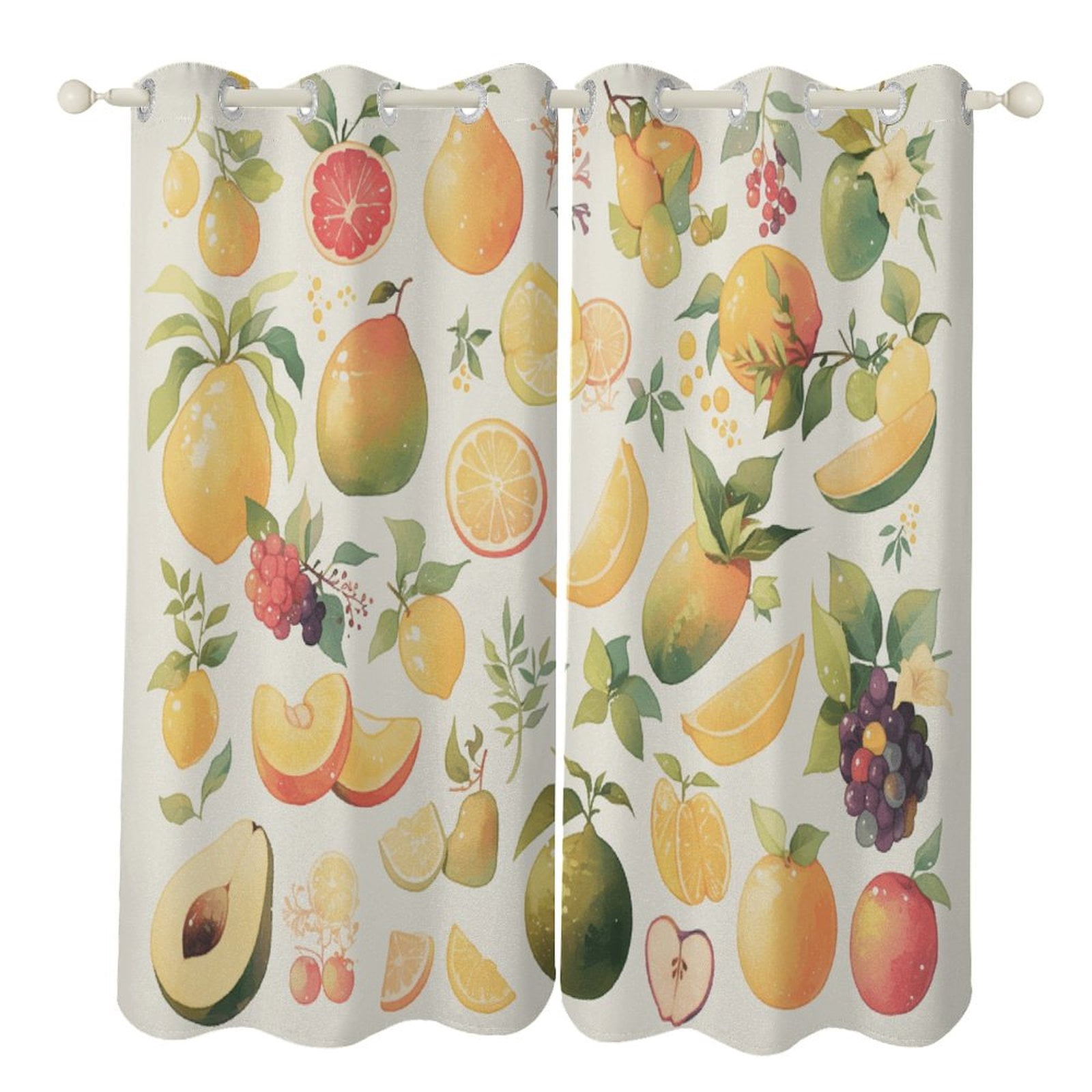 Various Fruits 2 Panel Curtain Set, Watercolor Painting Window ...