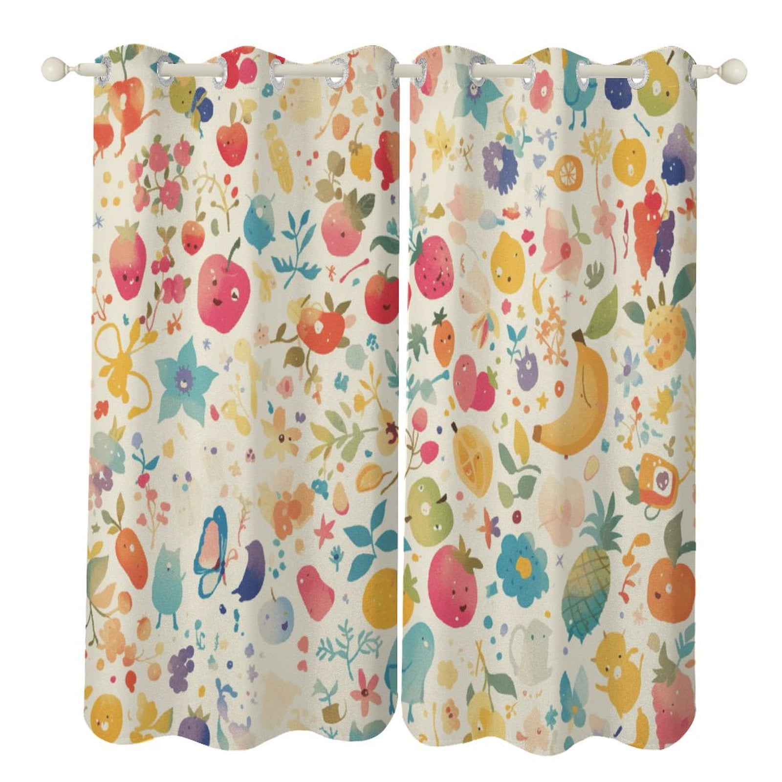 Various Fruits 2 Panel Curtain Set, Watercolor Painting Window ...