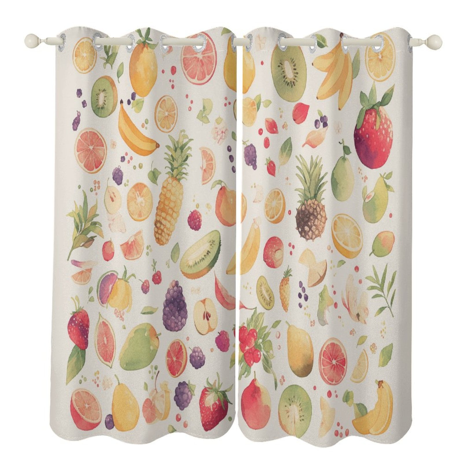 Various Fruits 2 Panel Curtain Set, Watercolor Painting Window ...