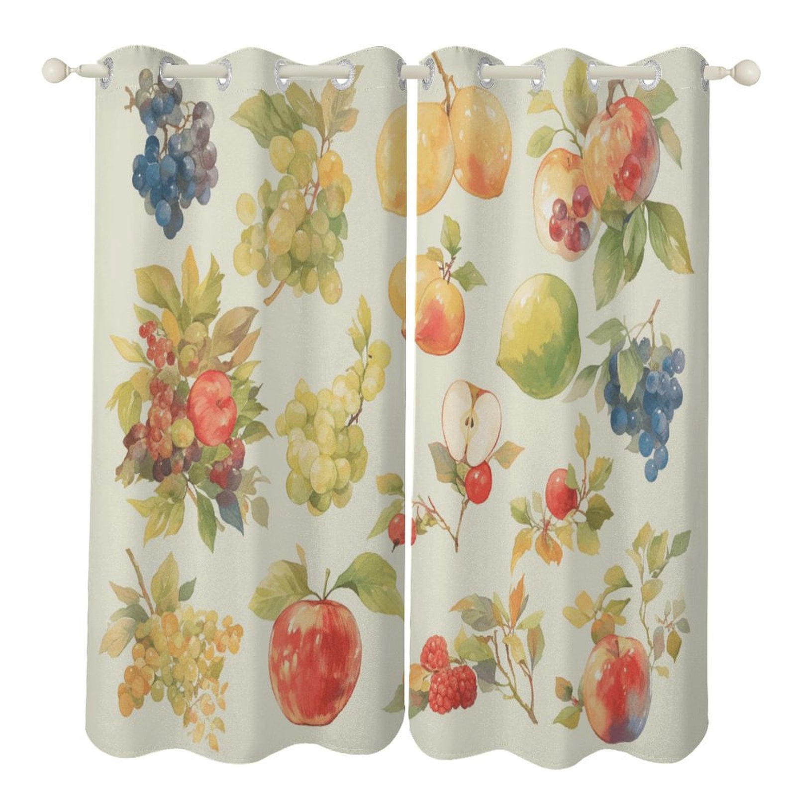 Various Fruits 2 Panel Curtain Set, Watercolor Painting Window ...