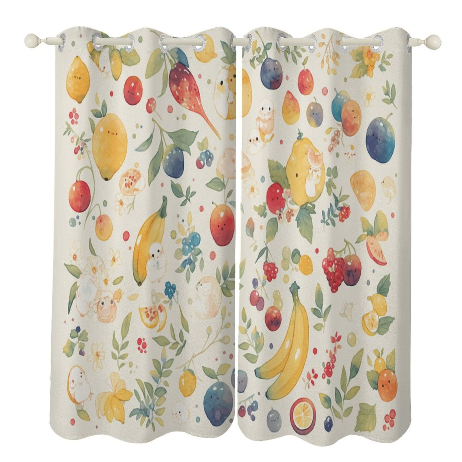 Various Fruits 2 Panel Curtain Set, Watercolor Painting Window ...
