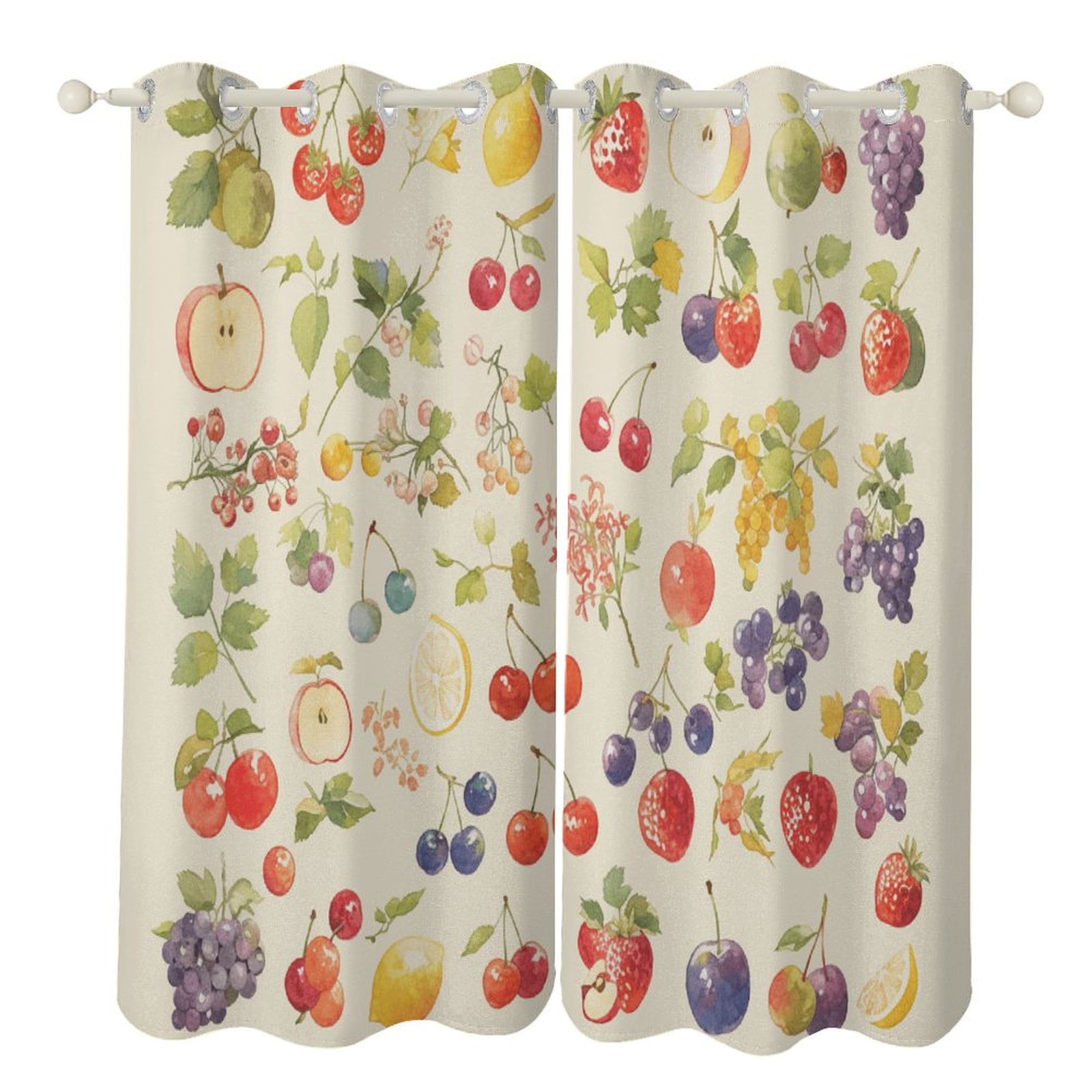 Various Fruits 2 Panel Curtain Set, Watercolor Painting Window ...