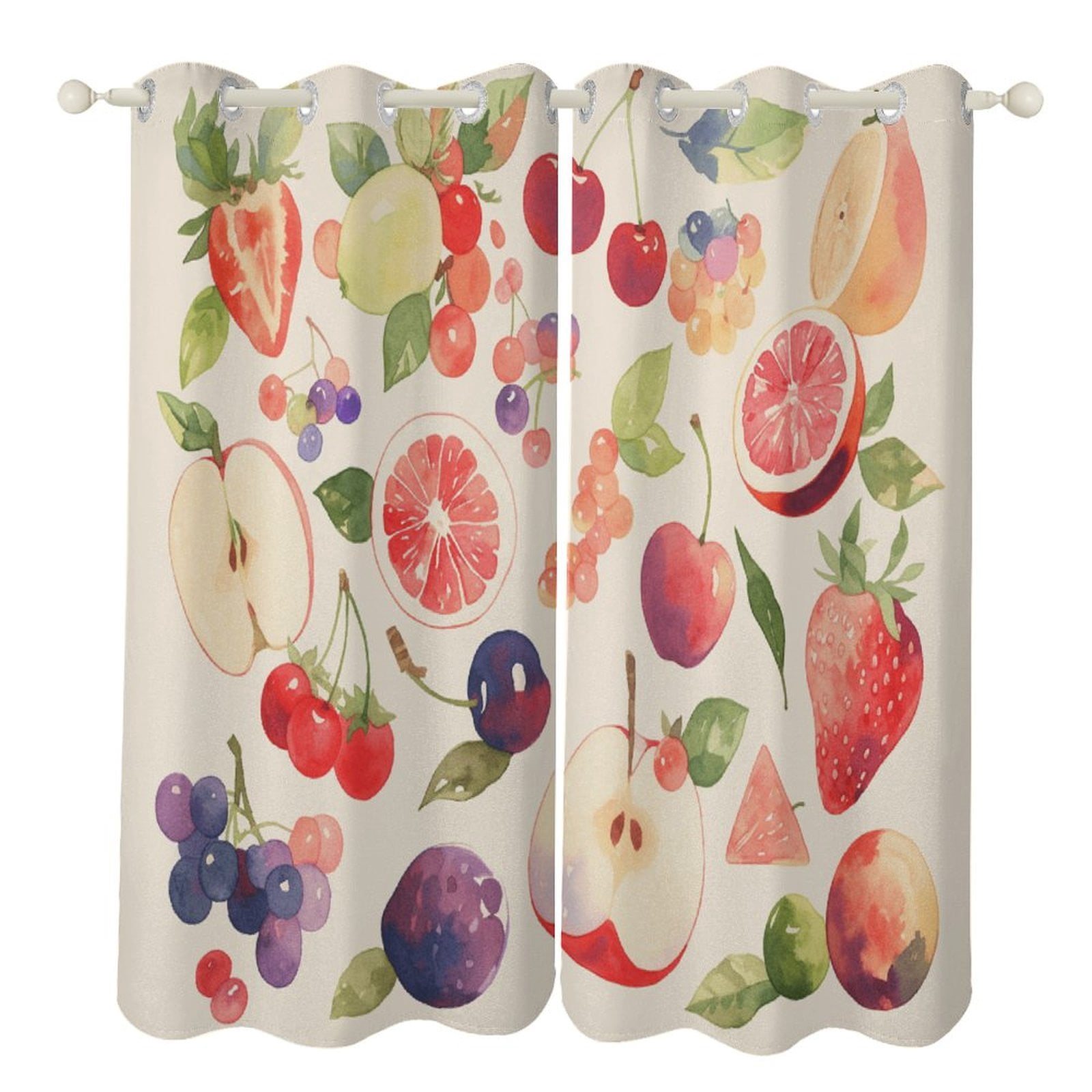 Various Fruits 2 Panel Curtain Set, Watercolor Painting Window ...