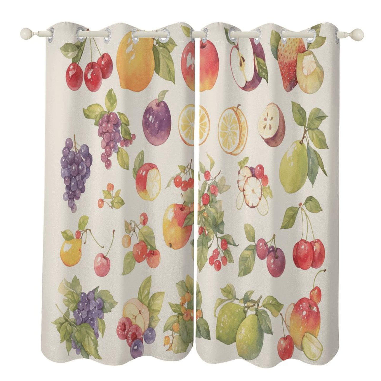 Various Fruits 2 Panel Curtain Set, Watercolor Painting Window ...