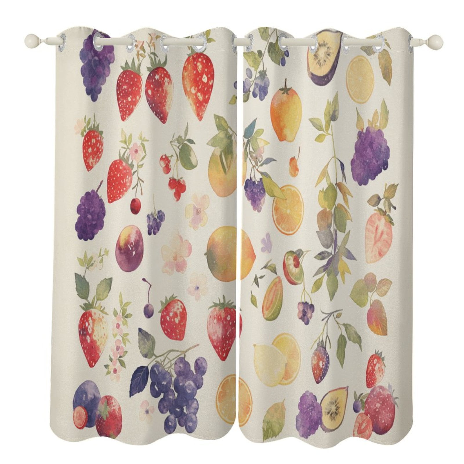 Various Fruits 2 Panel Curtain Set, Watercolor Painting Window ...