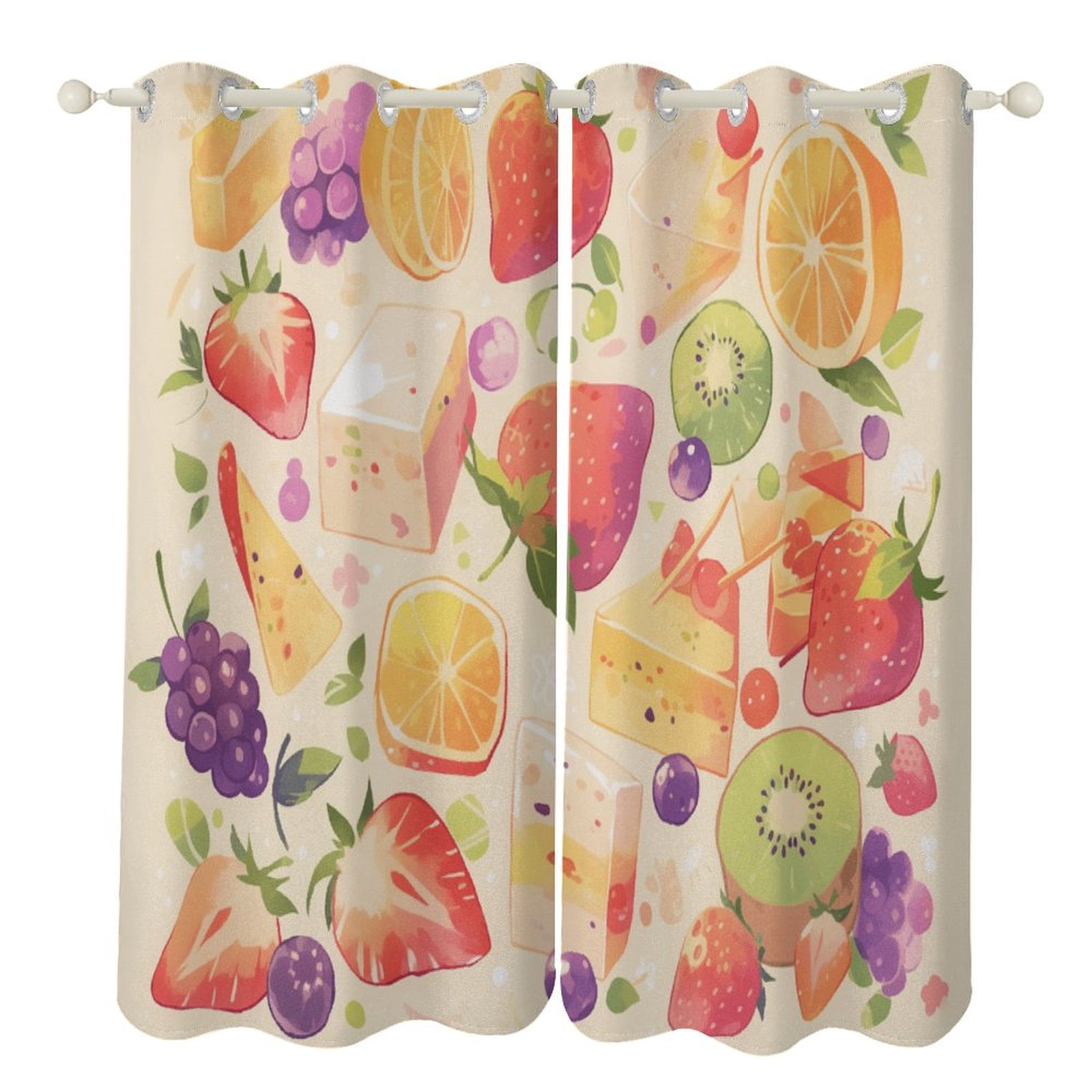 Various Fruits 2 Panel Curtain Set, Watercolor Painting Window ...