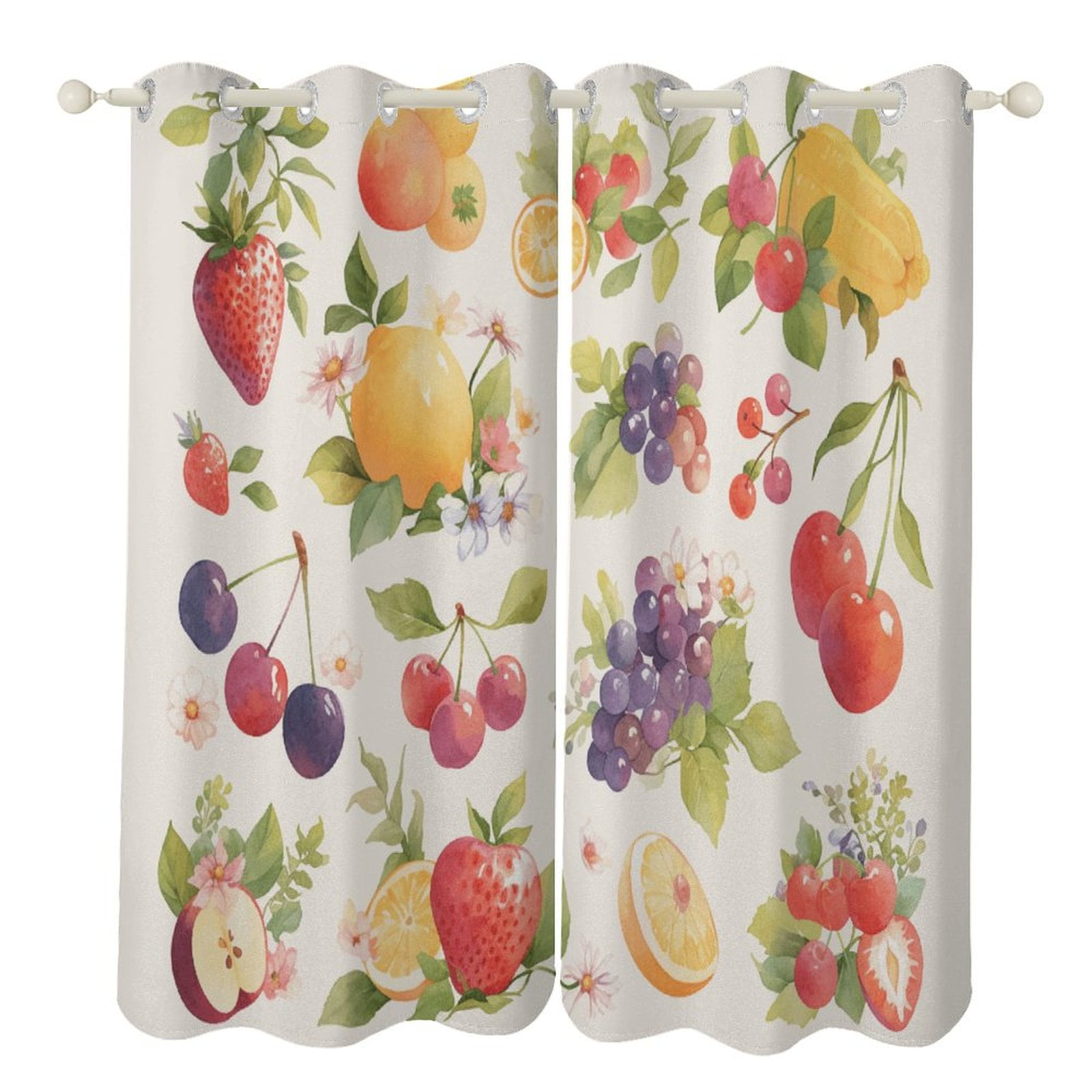 Various Fruits 2 Panel Curtain Set, Watercolor Painting Window ...