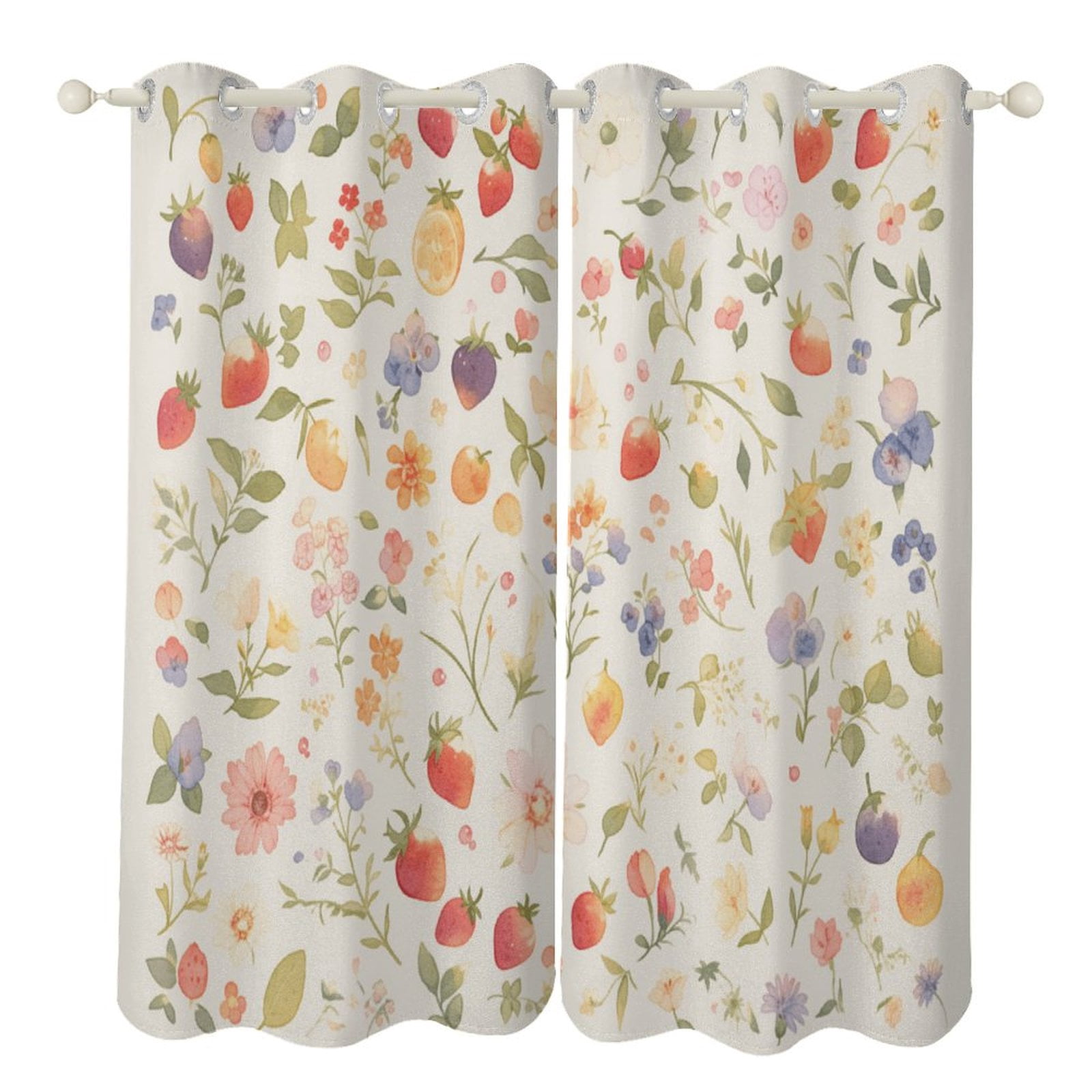 Various Fruits Curtains Watercolor Theme Window Curtains Grommet ...