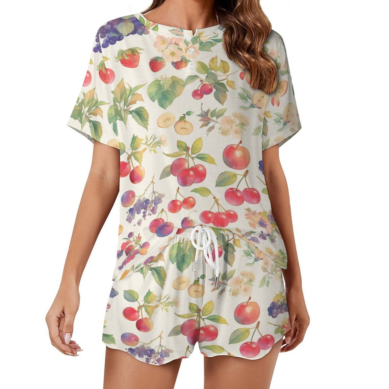 Various Fruits Pajama Set for Women 2 Piece Sleepwear Loungewear Short ...