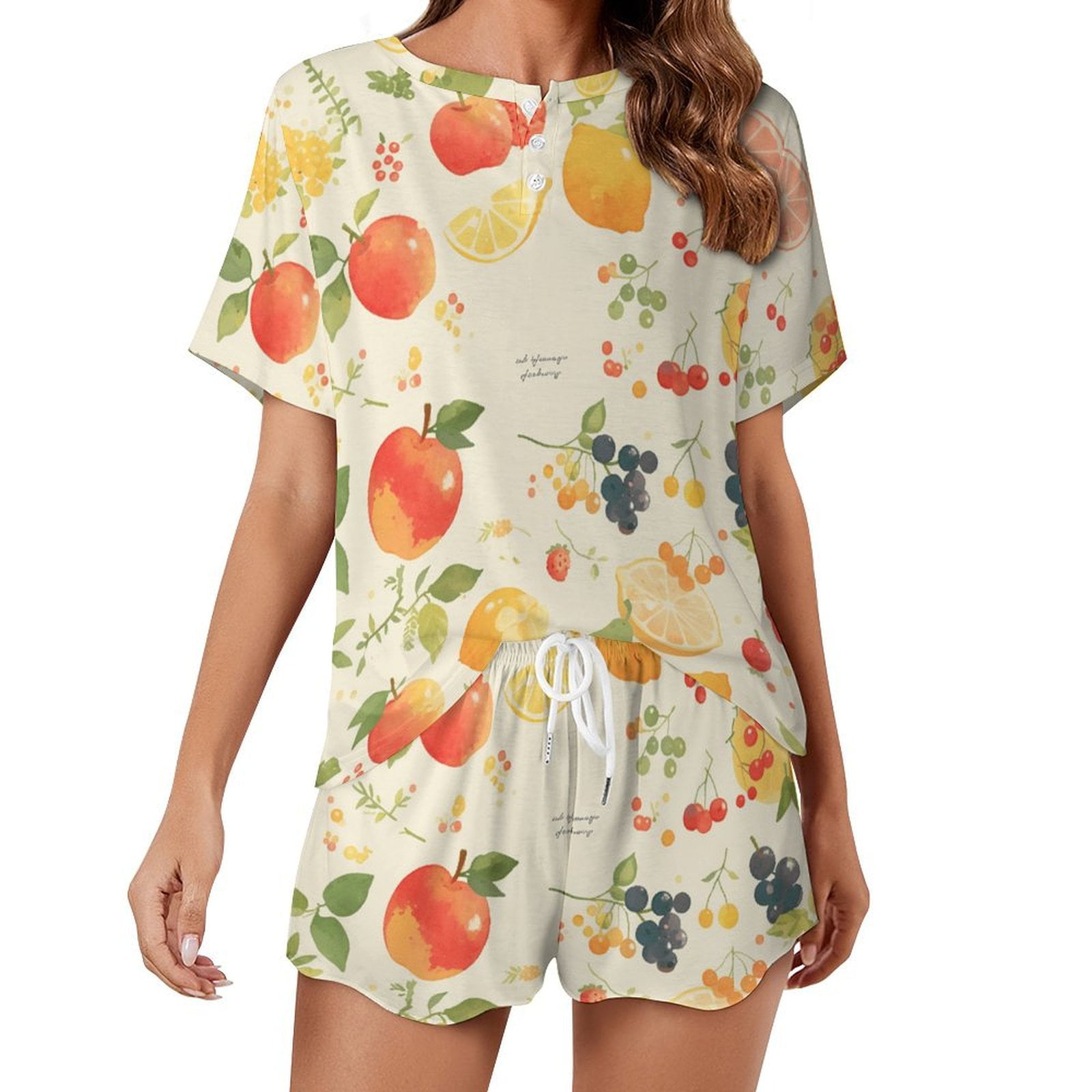 Various Fruits Pajama Set for Women 2 Piece Sleepwear Loungewear Short ...