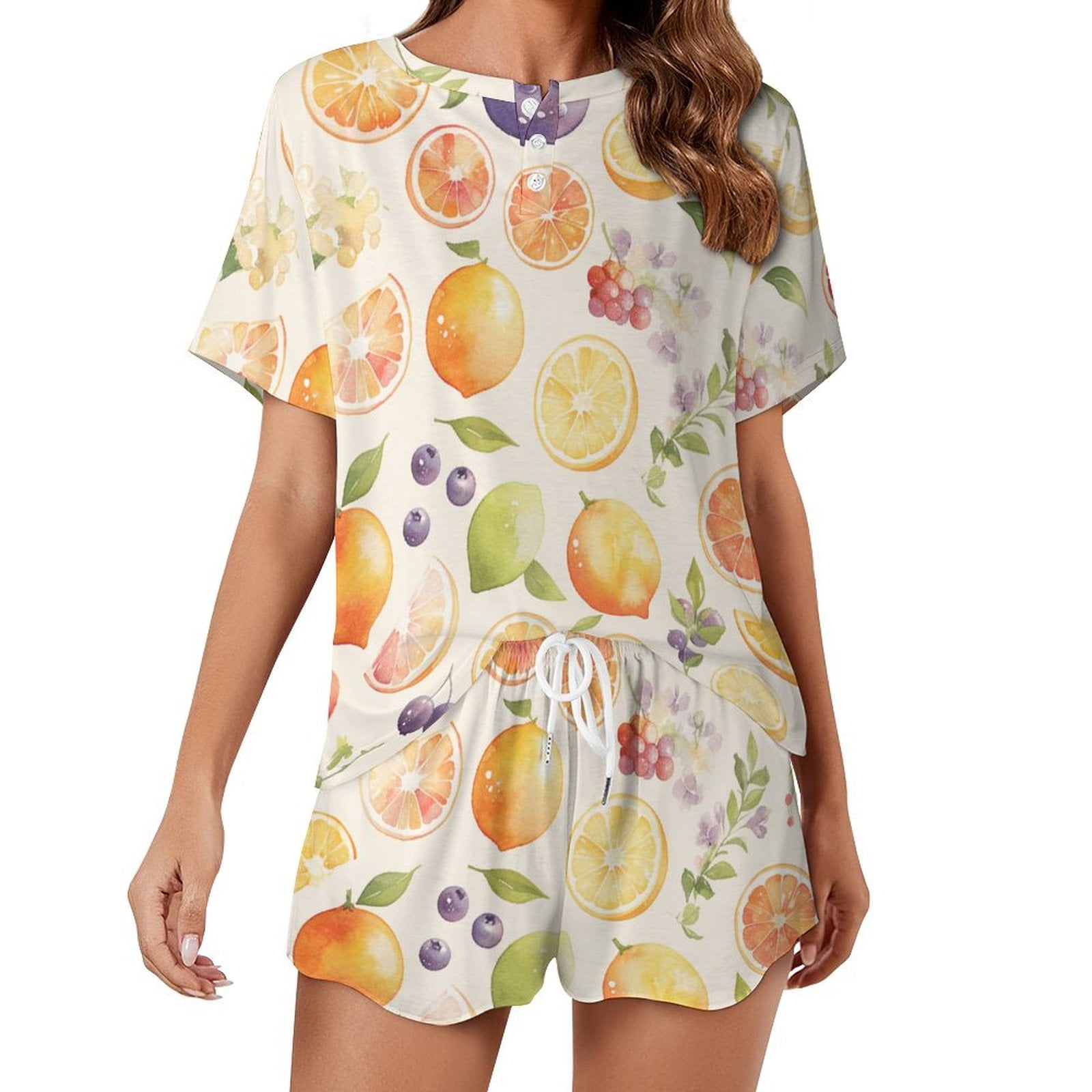 Various Fruits Pajama Set for Women 2 Piece Sleepwear Loungewear Short ...