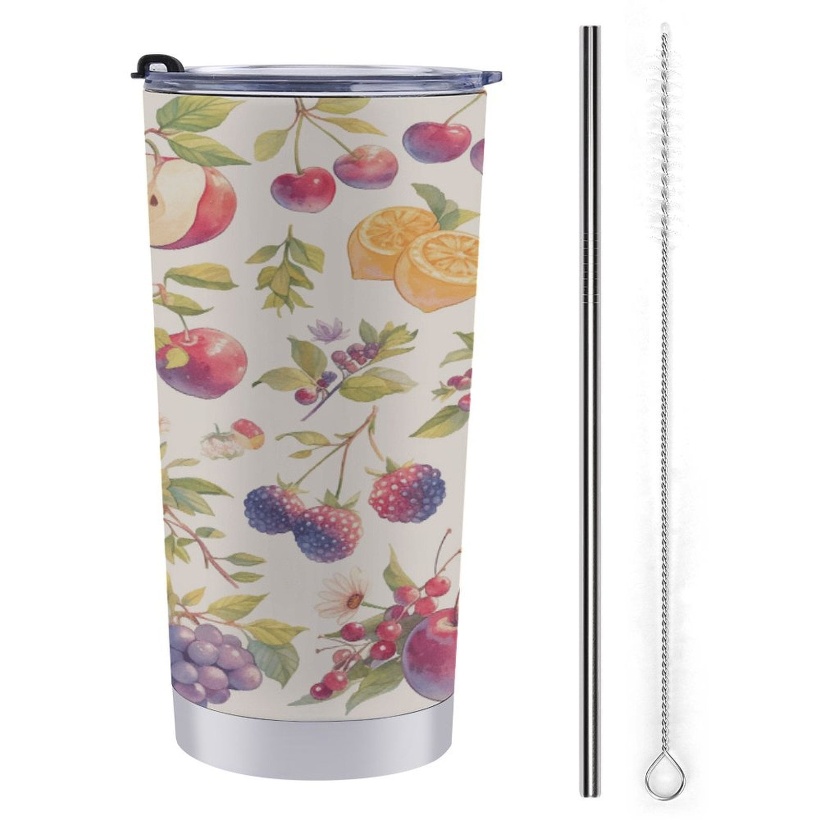 Various Fruits Print Tumbler with Lid And Straw, 20 Oz Cup Stainless ...
