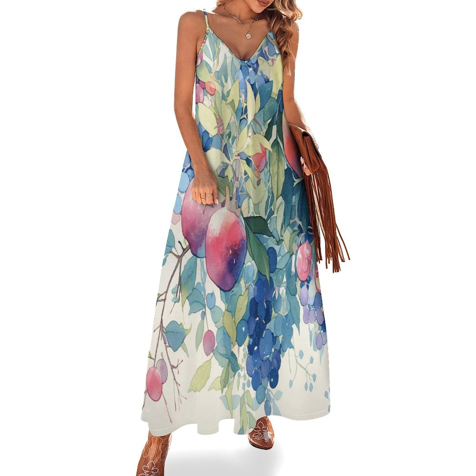 Various Fruits Sleeveless Dress Woman Fashion Long Dresses Women's ...