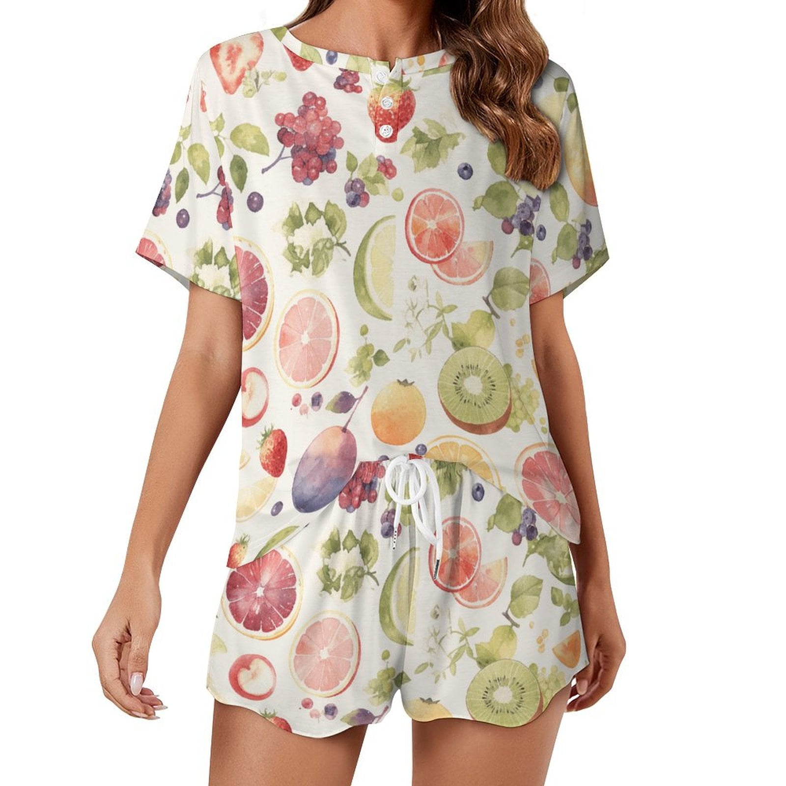 Various Fruits Women's Ruffle Short Sleeve Tops And Shorts Cute Peeps ...