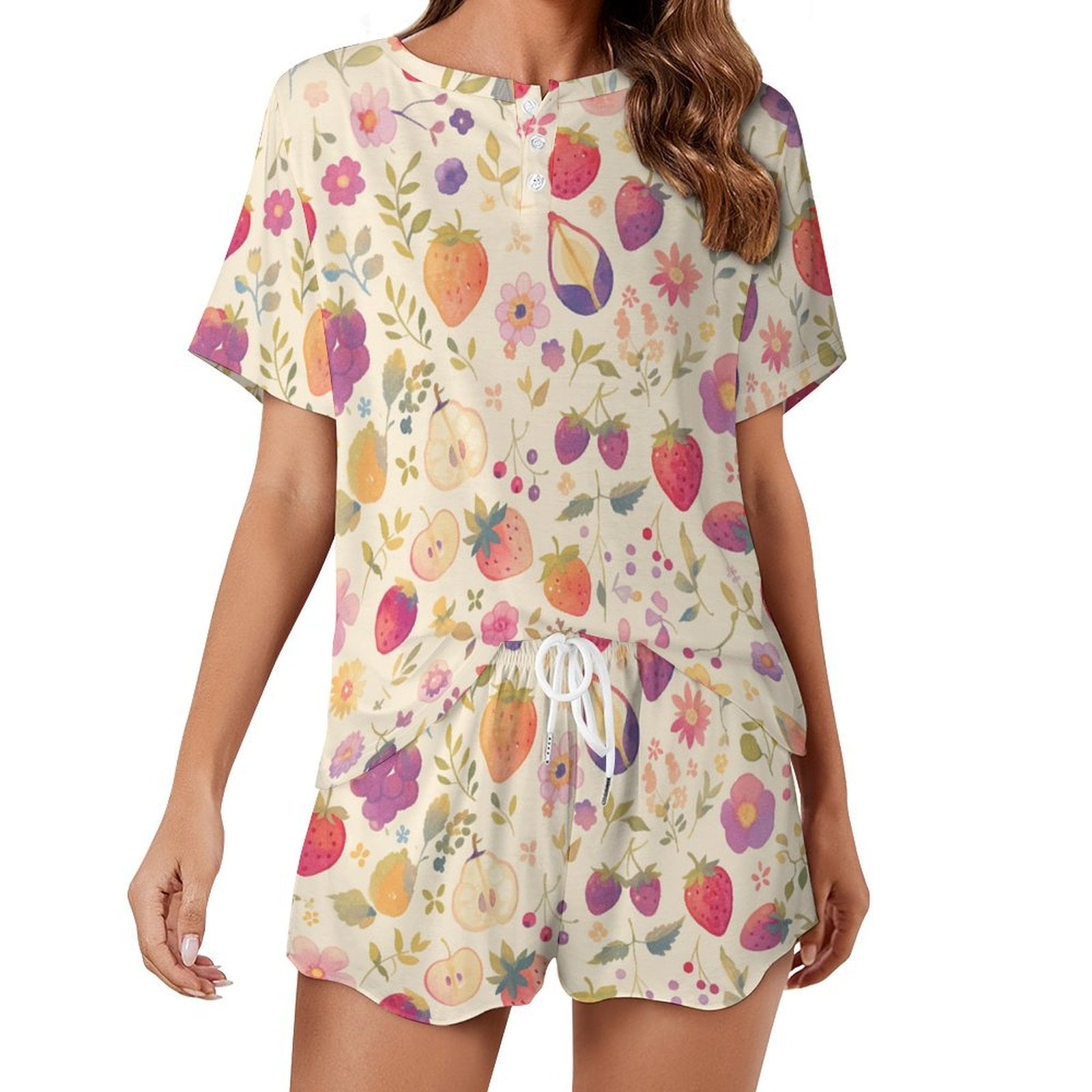 Various Fruits Women's Ruffle Short Sleeve Tops And Shorts Cute Peeps ...