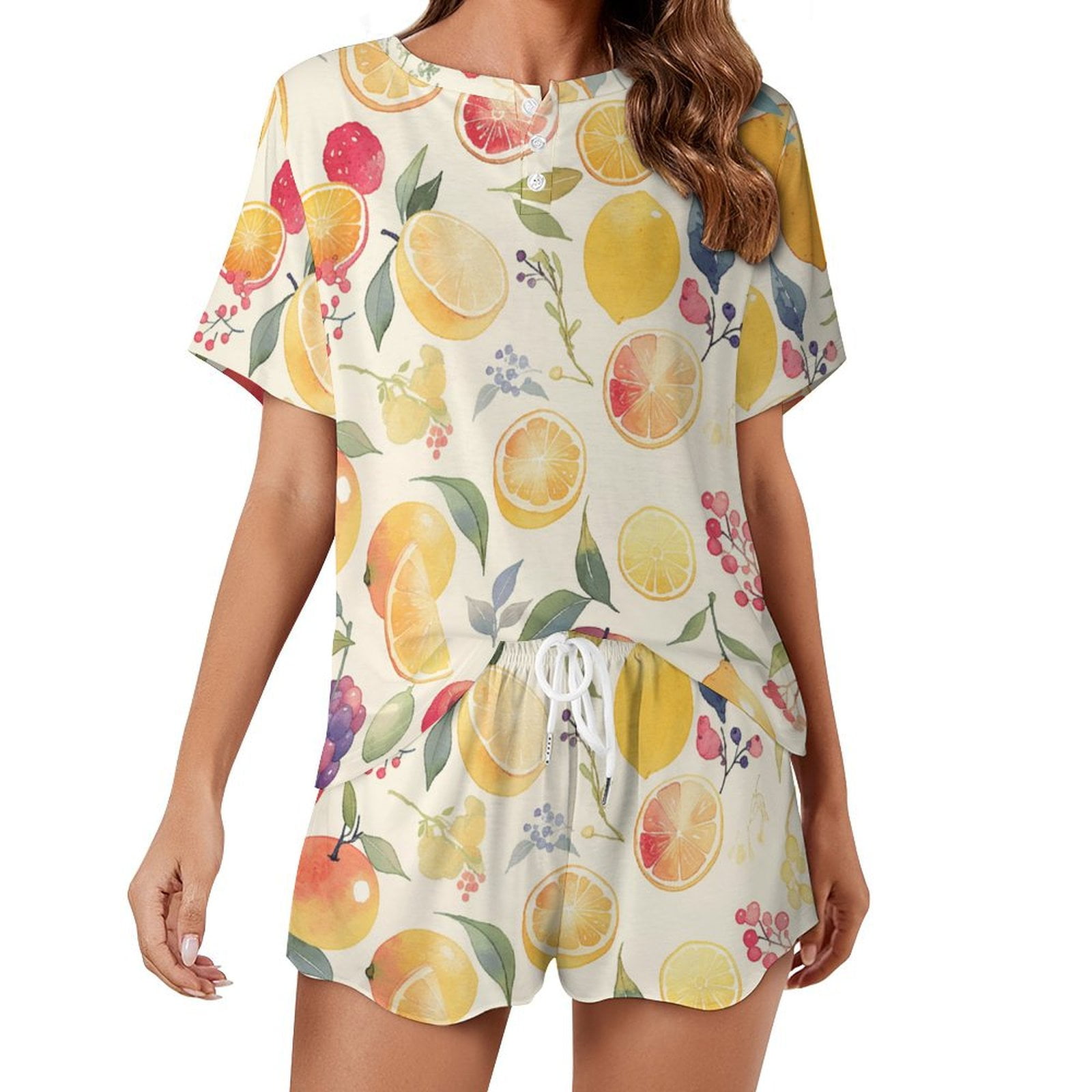 Various Fruits Women's Ruffle Short Sleeve Tops And Shorts Cute Peeps ...
