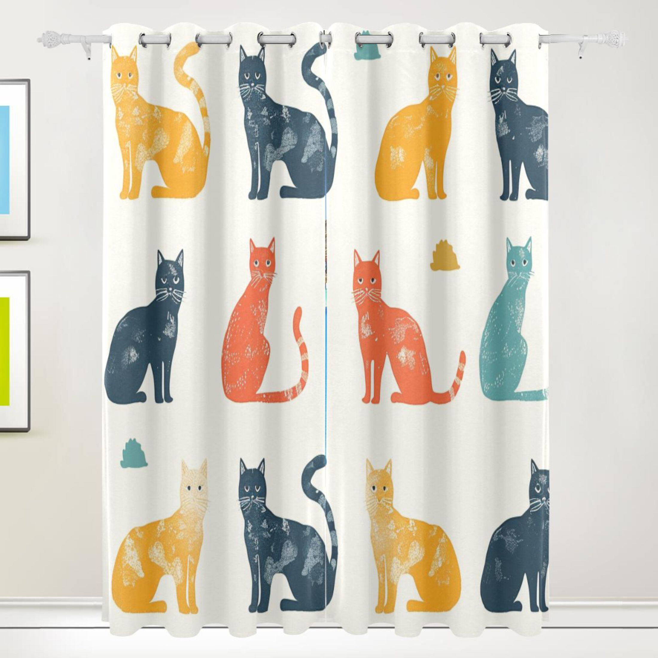Various Pose Cats Blackout Curtains 2 Panels Set Grommet Drapes for ...