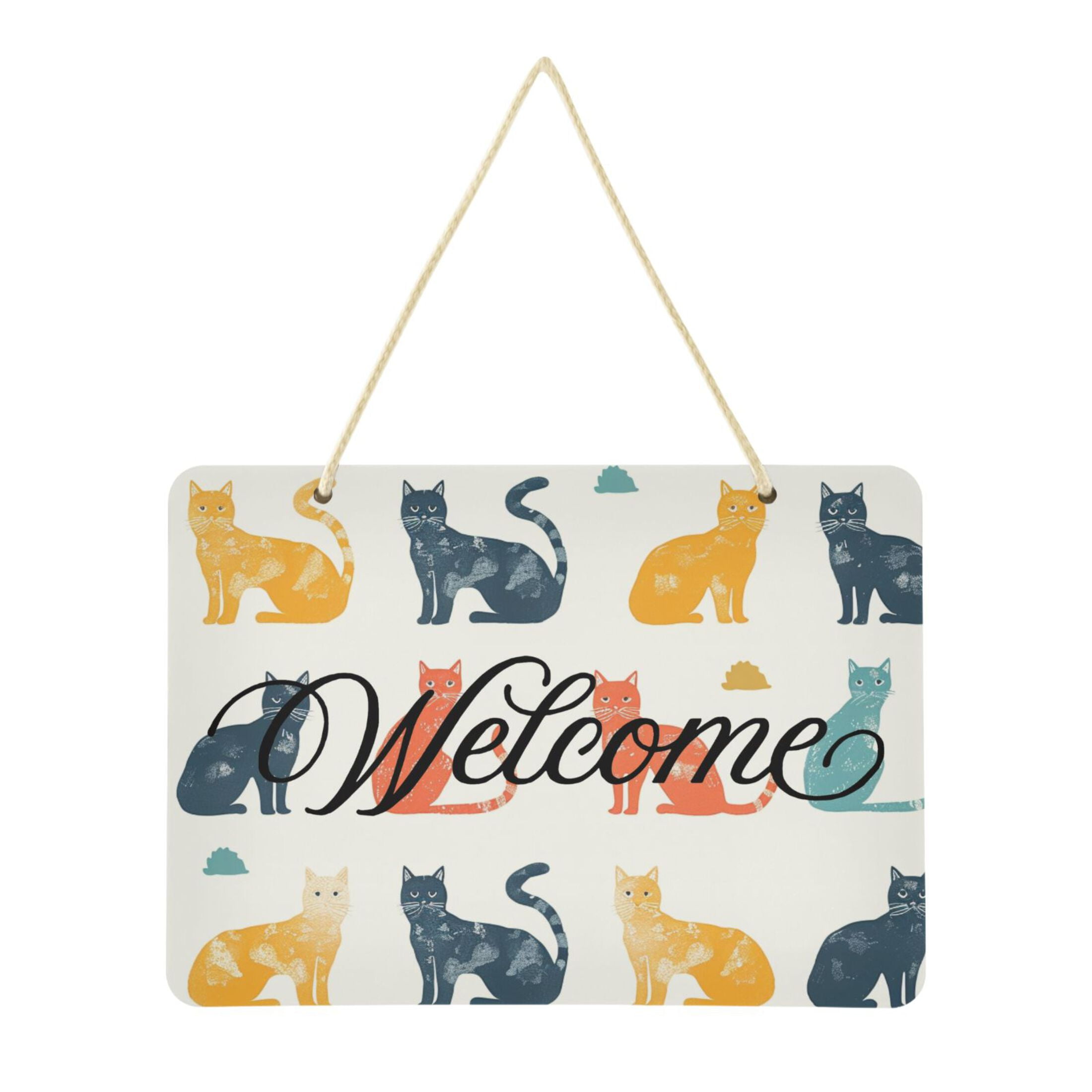 Various Pose Cats Welcome Sign Front Door PVC 14x10 inch Hanger Hello ...