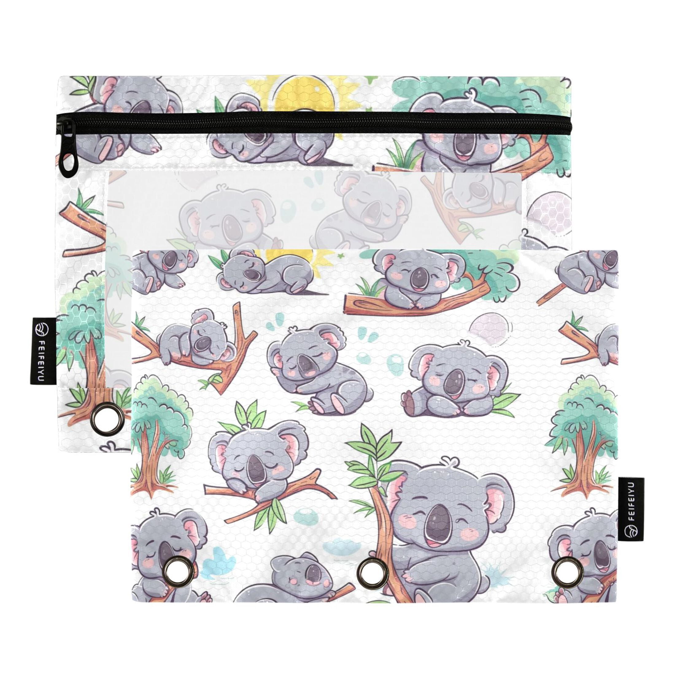 Various Pose Koalas 2 Pack Pencil Pouch for 3 Ring Binder Smooth Zipper ...