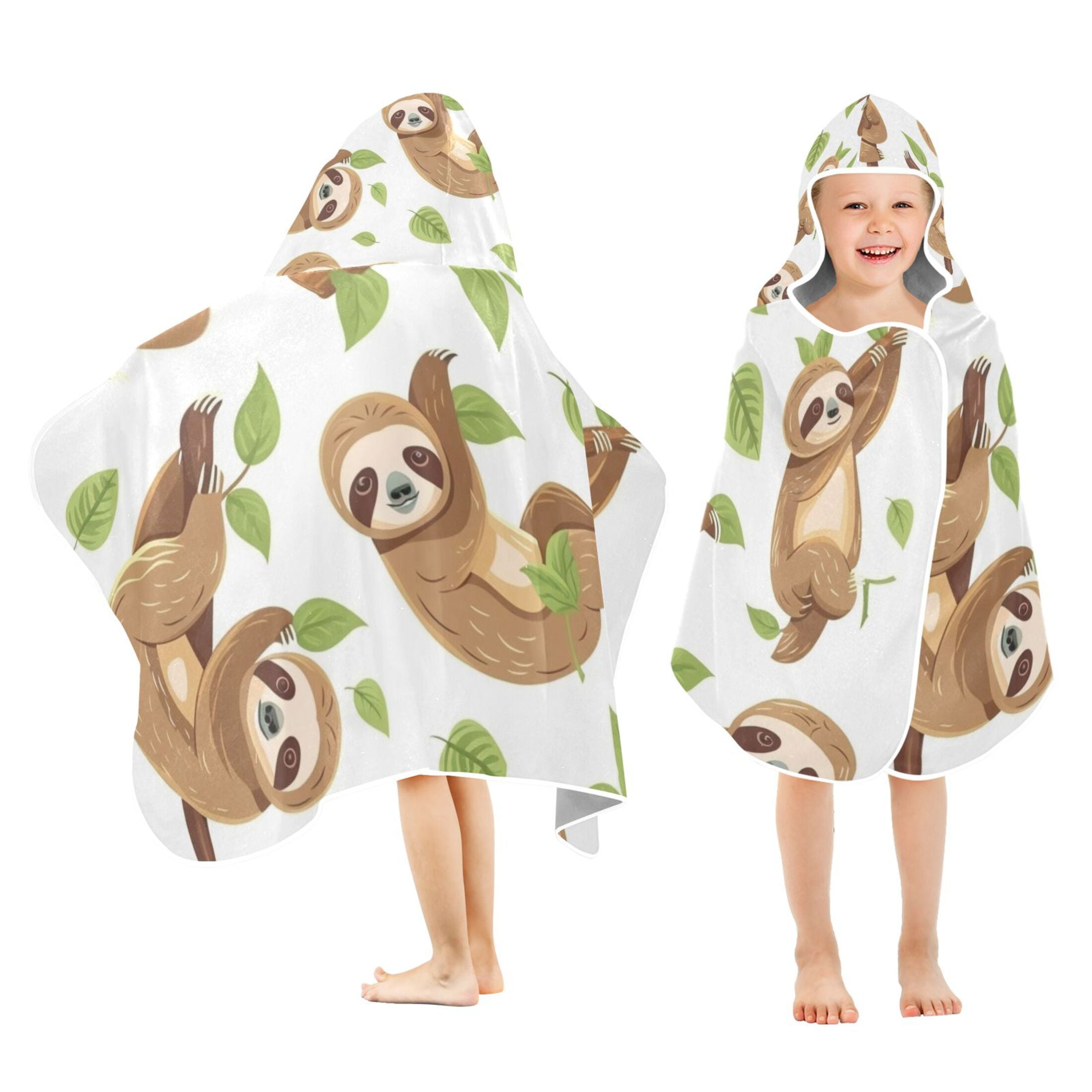 Various Pose Sloths Toddler Hooded Beach Towel 24" x 50" Kids Bath ...