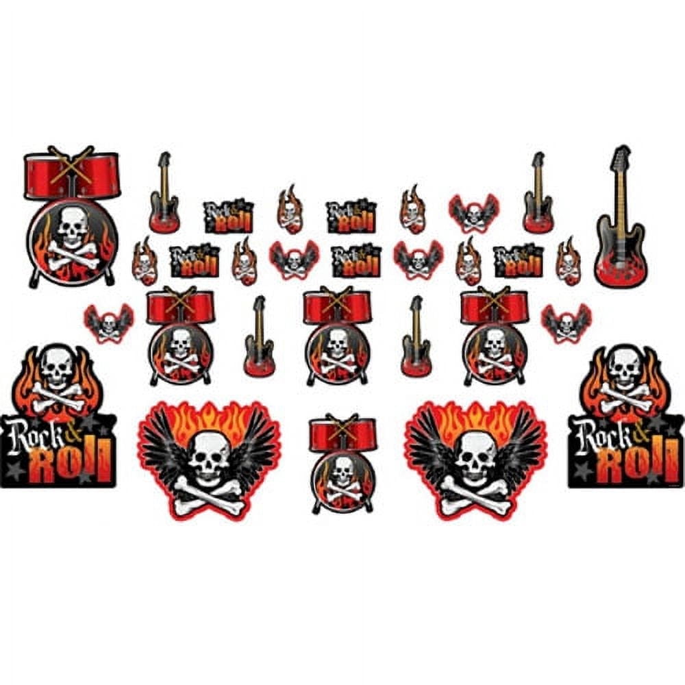 Various Small Cardboard Rock 'n Roll Skull Cutout Decorations (30 Pack ...