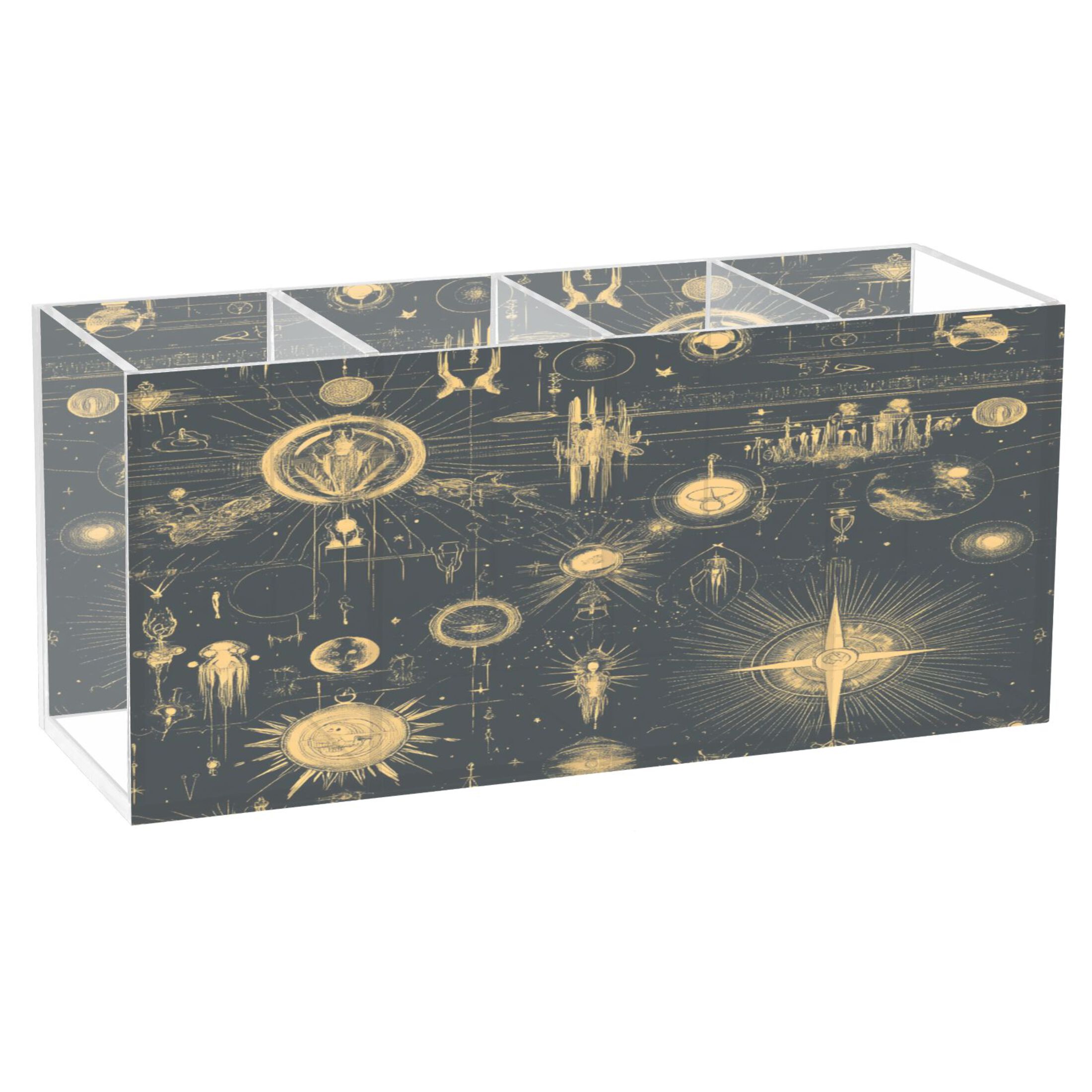 Various Symbols and Icons Acrylic Pen Holder 4 Compartments Clear ...