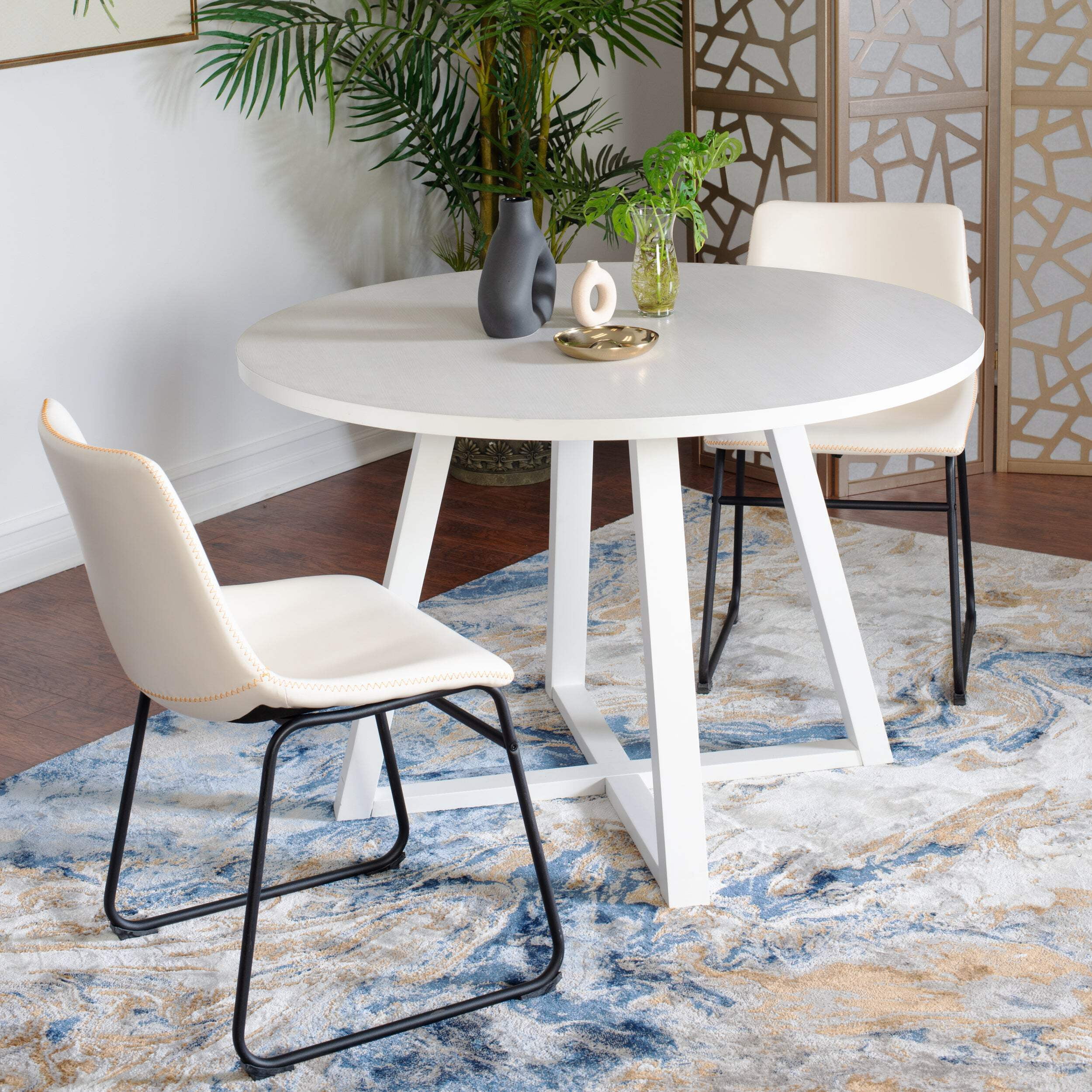 Varna 3 Piece Round Dining Set, Trestle Dining Table With 2 Stylish ...
