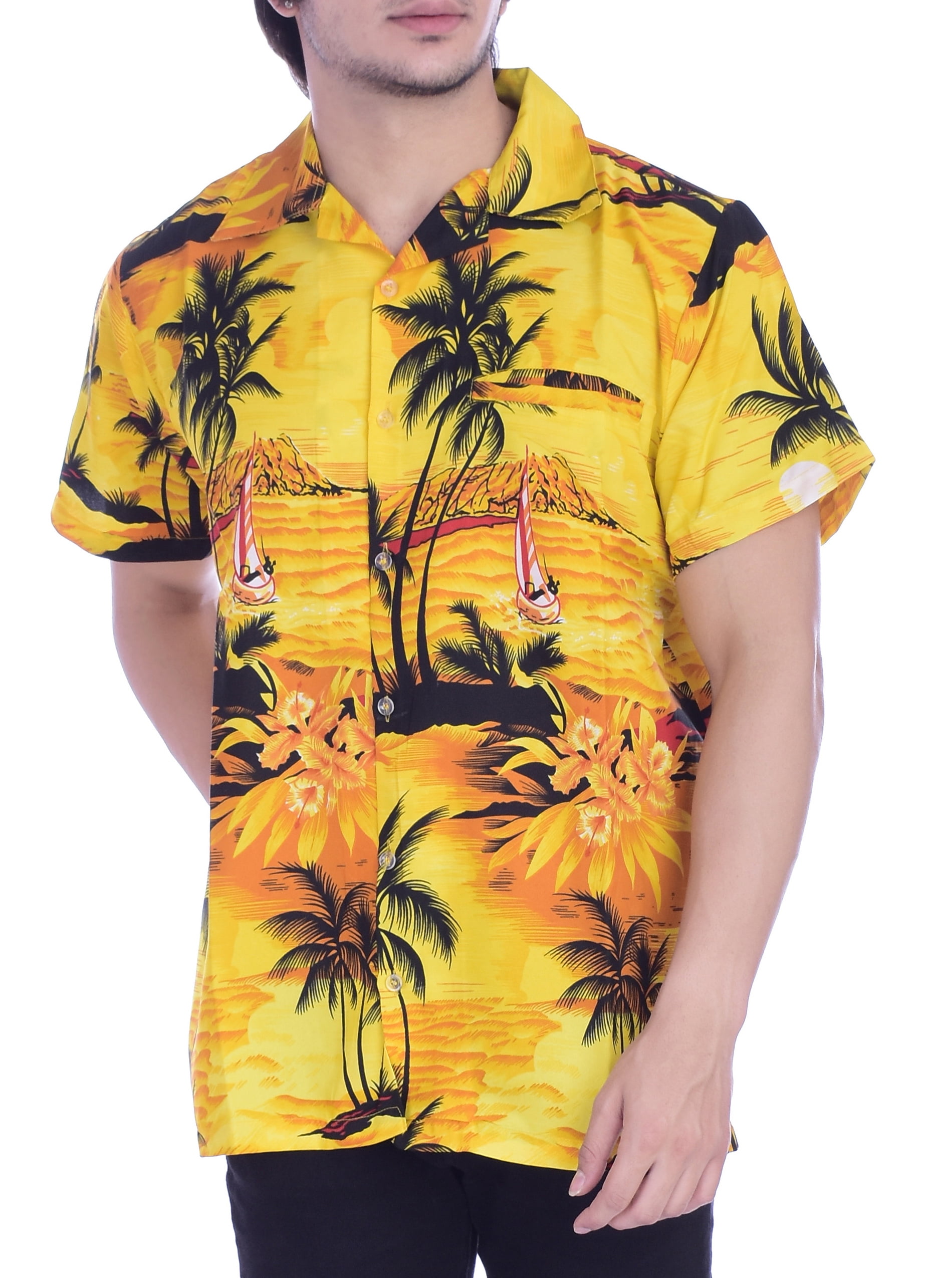 Varnit Crafts Hawaiian Shirt for Men Aloha Beach in Yellow M - Walmart.com