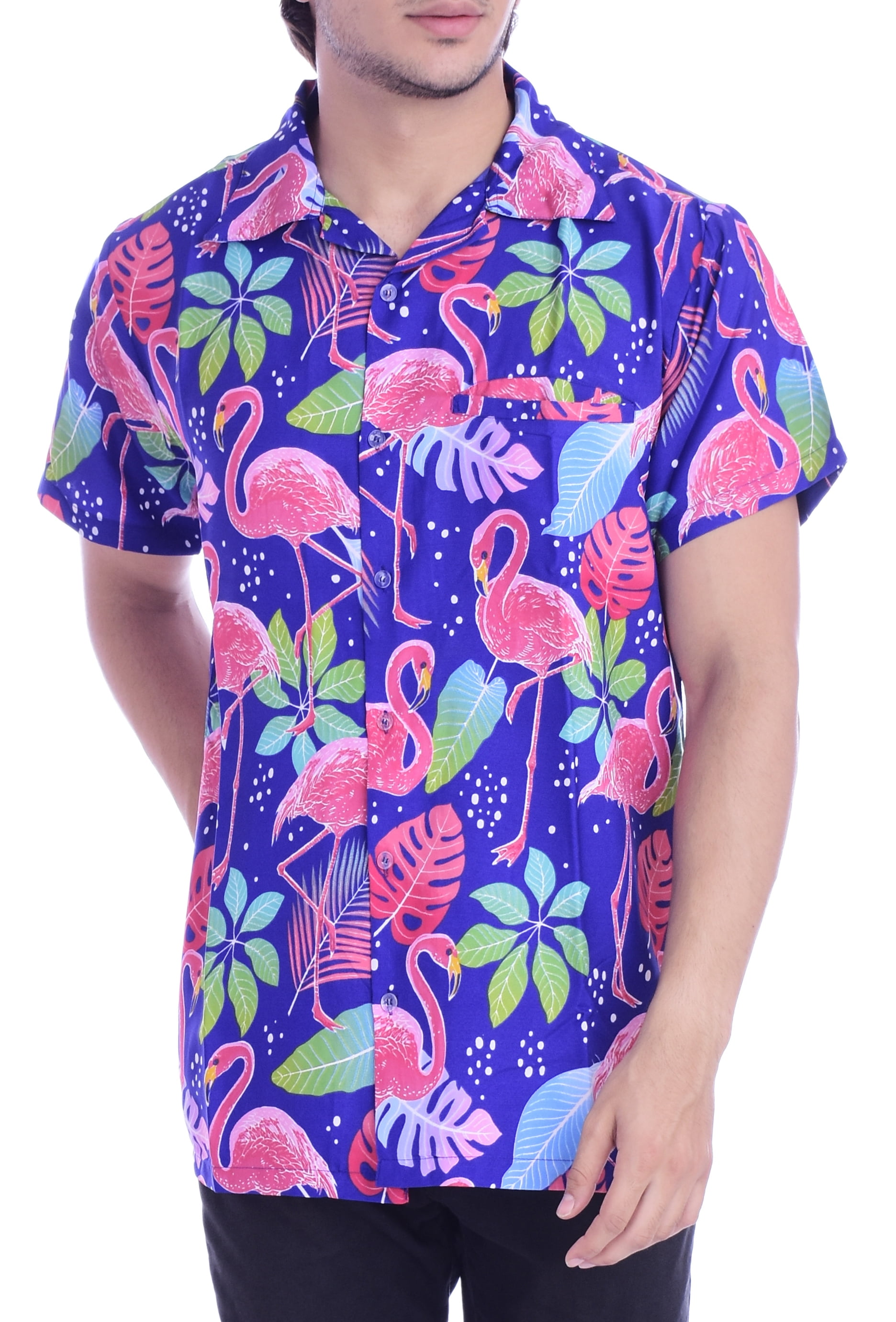 Varnit Crafts Hawaiian Shirt for Men Aloha Flamingo Blue L - Walmart.com