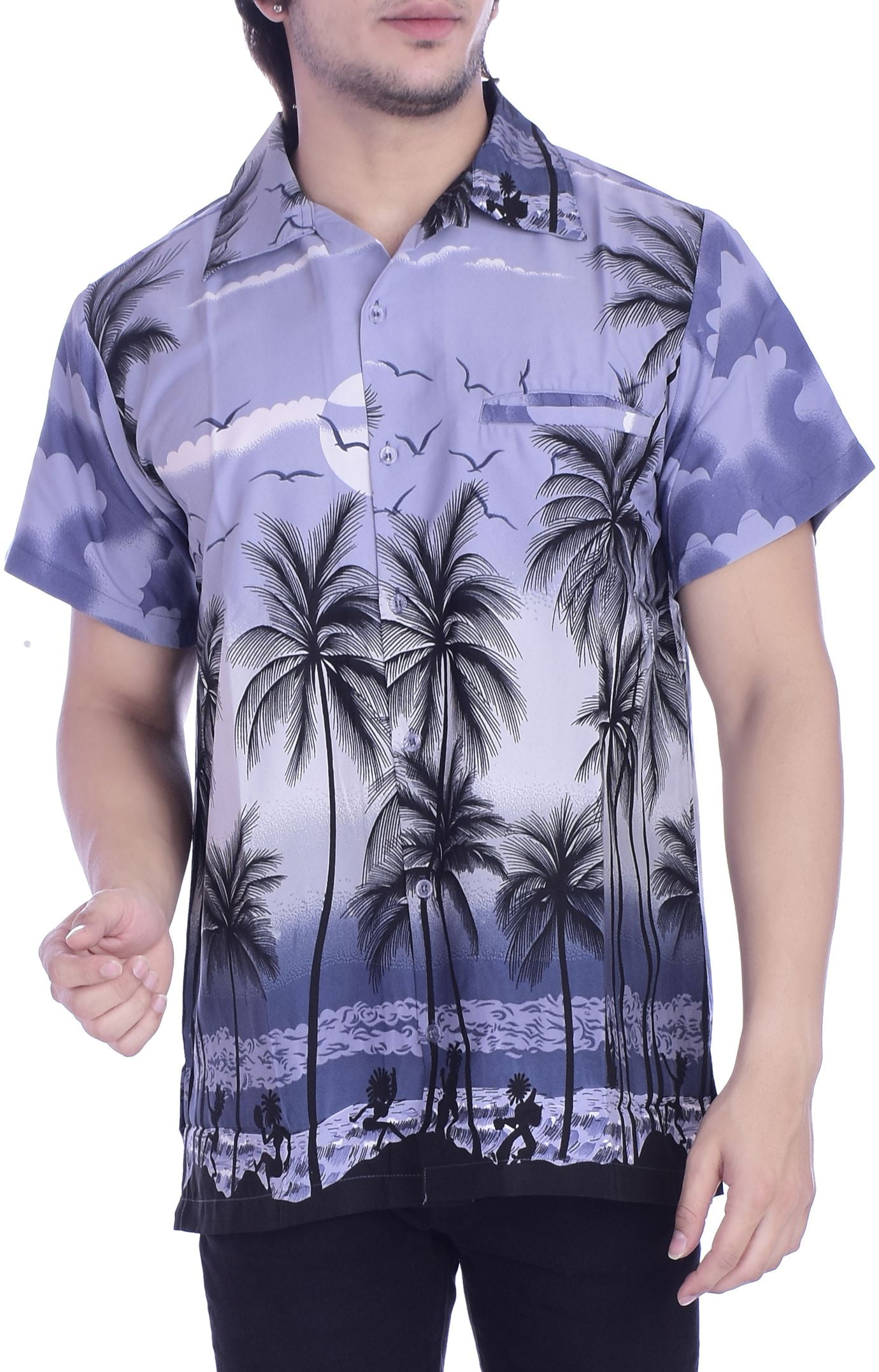 Varnit Crafts Mens Hawaiian Shirt Relaxed-Fit Funky Casual Opal Grey M ...
