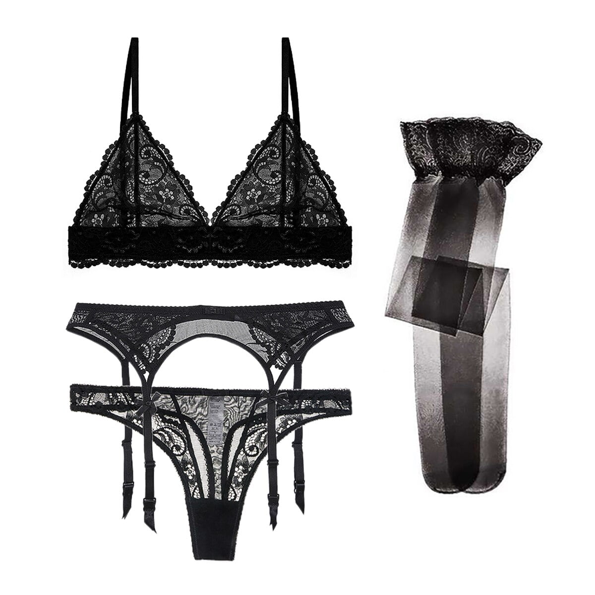 Varsbaby Bra Thin Adjustable Cute Triangle Lace Bra Set and Garter and ...